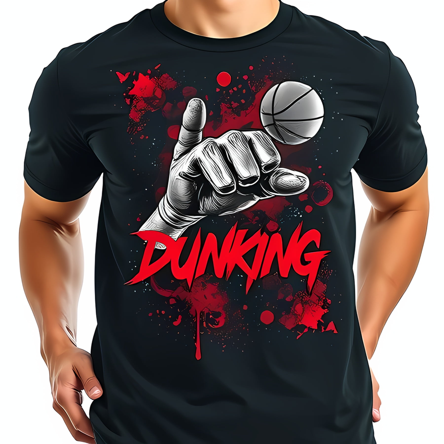 Stylized Dunking Basketball T-Shirt with Gritty Hand Graphic & Blood ...