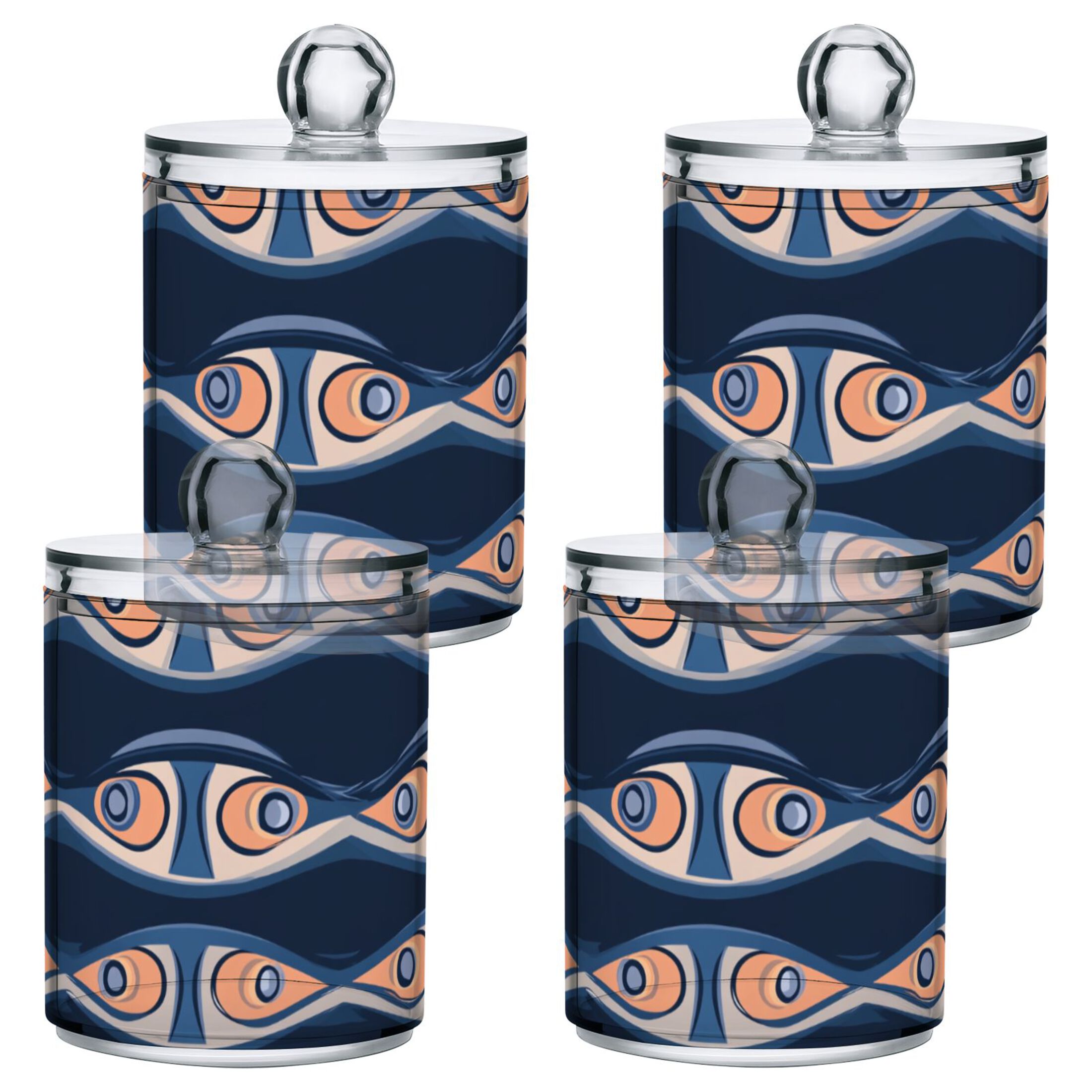 Stylized Fish Pattern Bathroom Canisters Set of 4 Translucent Plastic ...