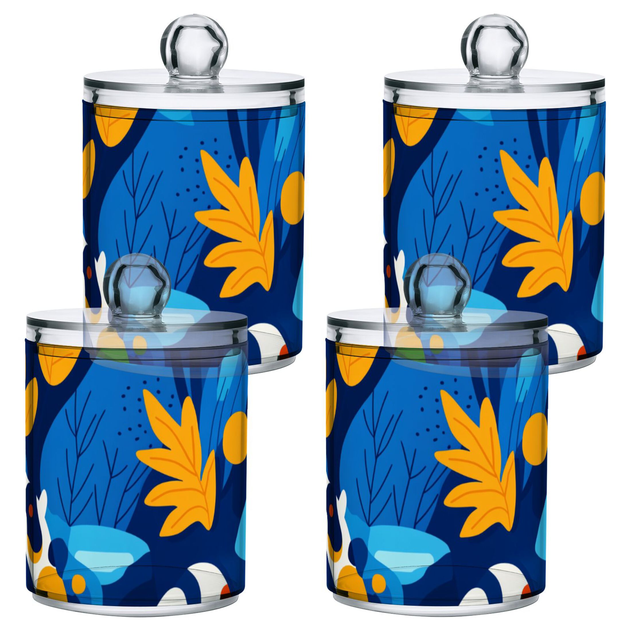 Stylized Fish and Leaves Bathroom Canisters Set of 4 Translucent ...