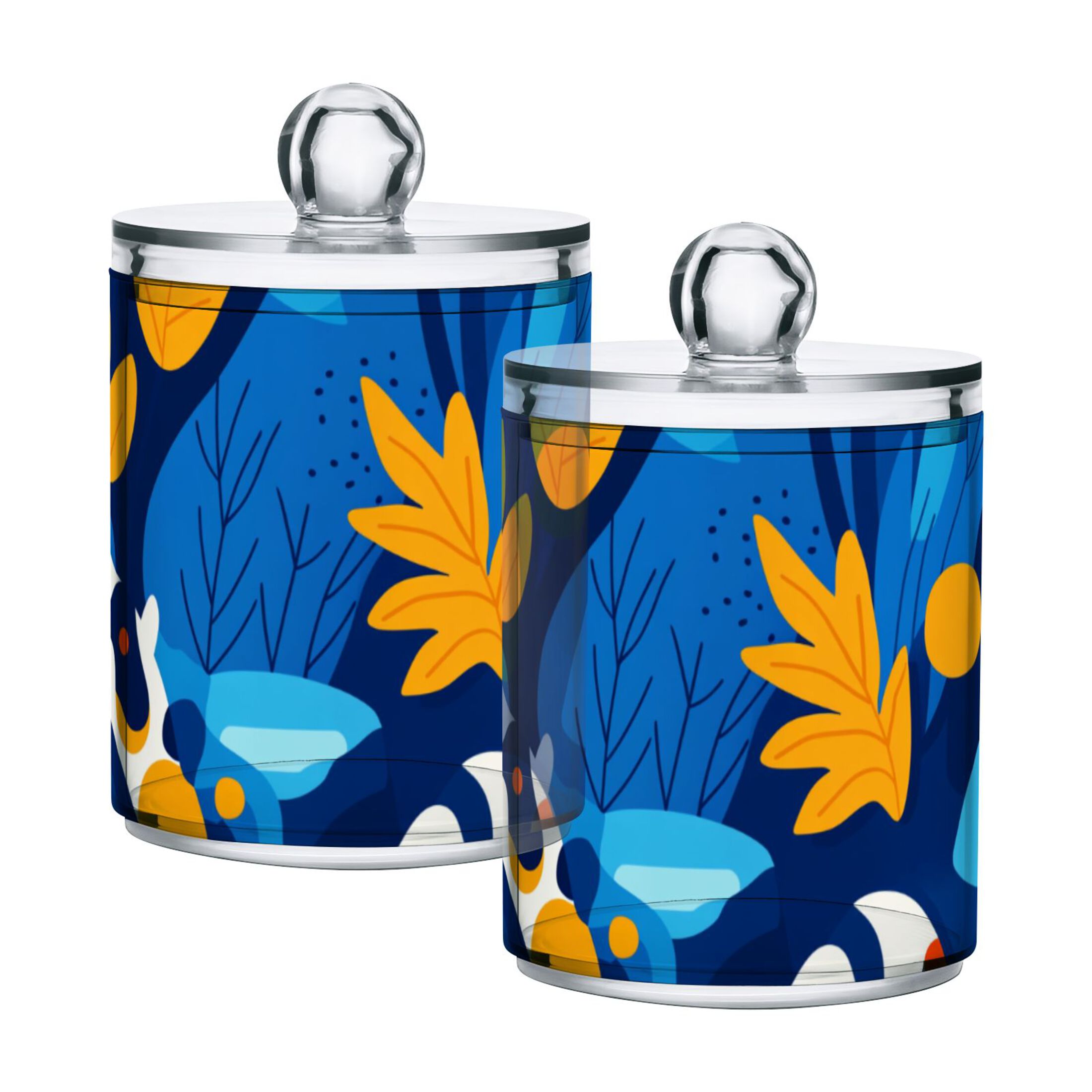 Stylized Fish and Leaves Cotton Swabs Cans Translucent Plastic ...