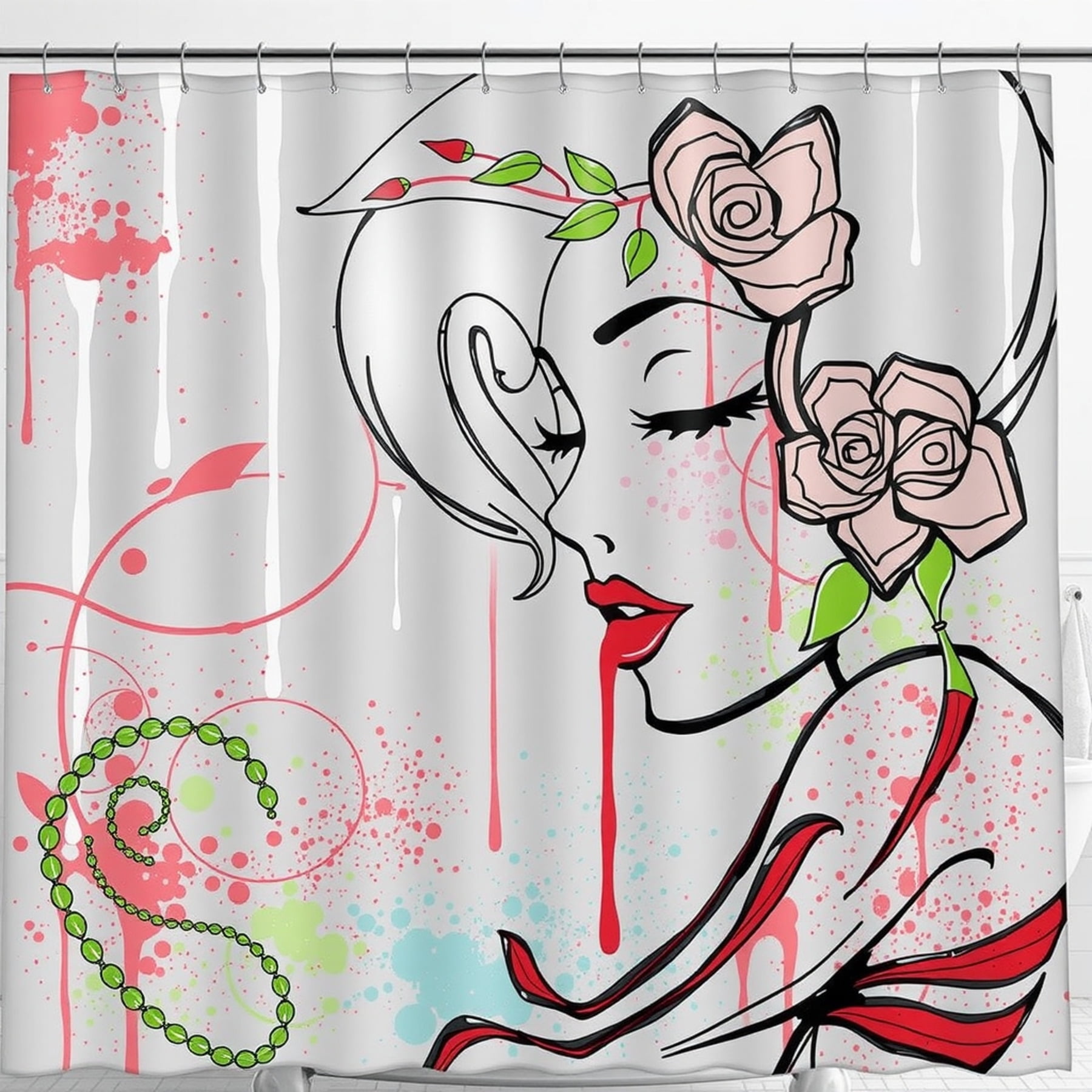 Stylized Floral Shower Curtain - Woman with Flower Crown Abstract Art ...
