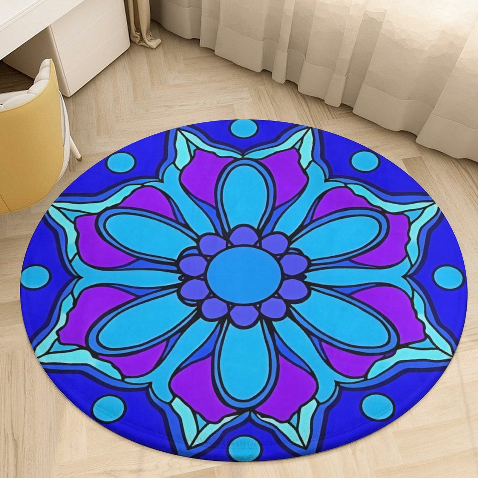 A Stylized Flower Design on A Bright Blue Background_01 Round Area Rugs ...