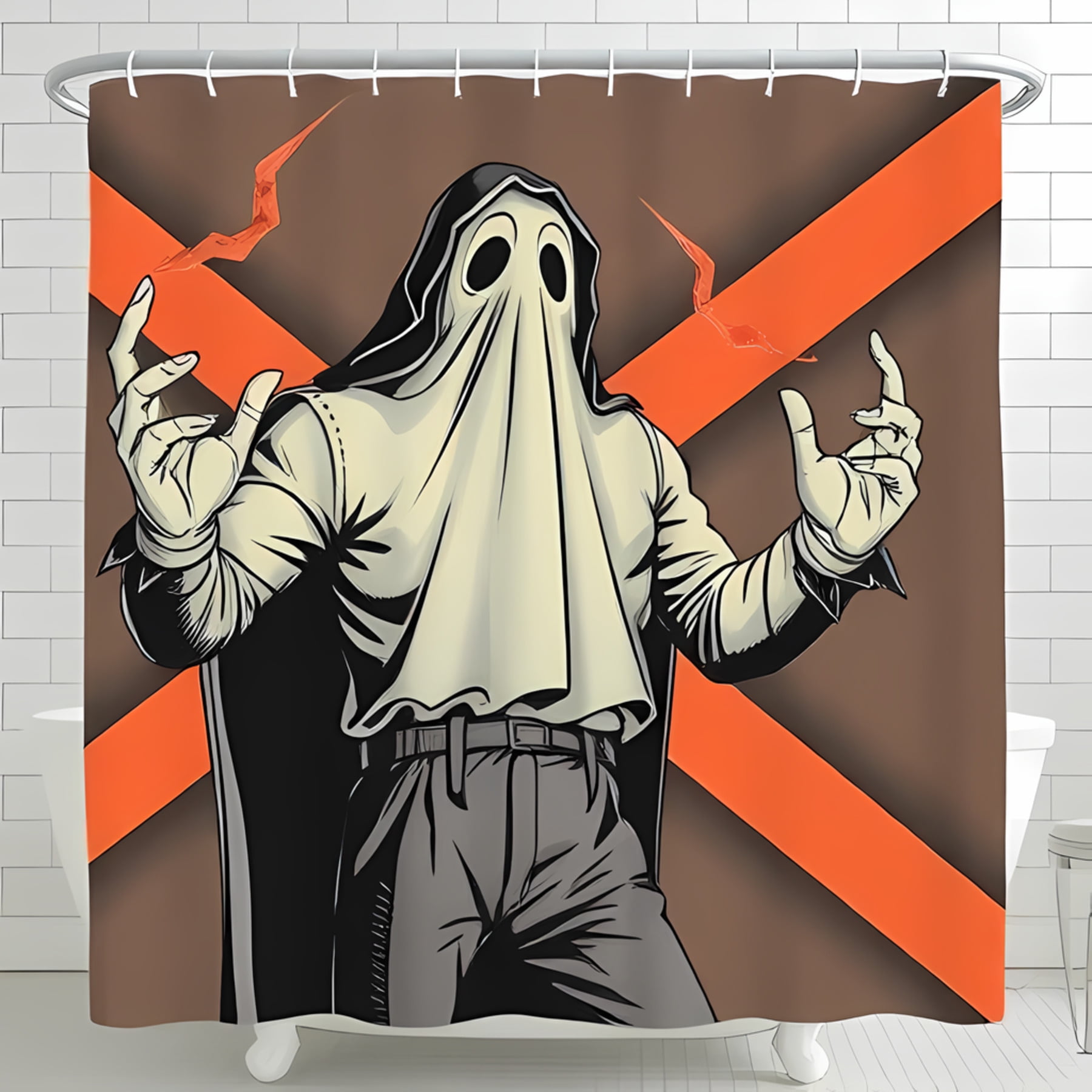 Stylized Ghostly Figure Shower Curtain - Hooded Robe Design with ...