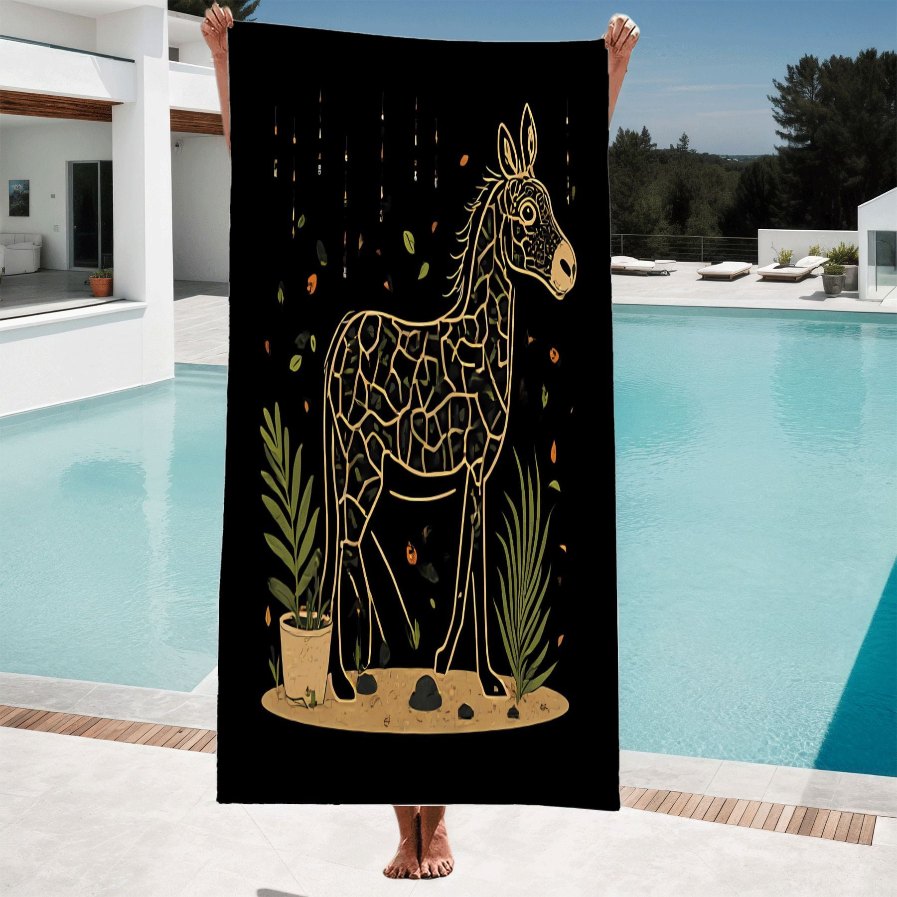 Stylized Giraffe Pattern Beach Towel - Unique Vein Design Perfect for ...