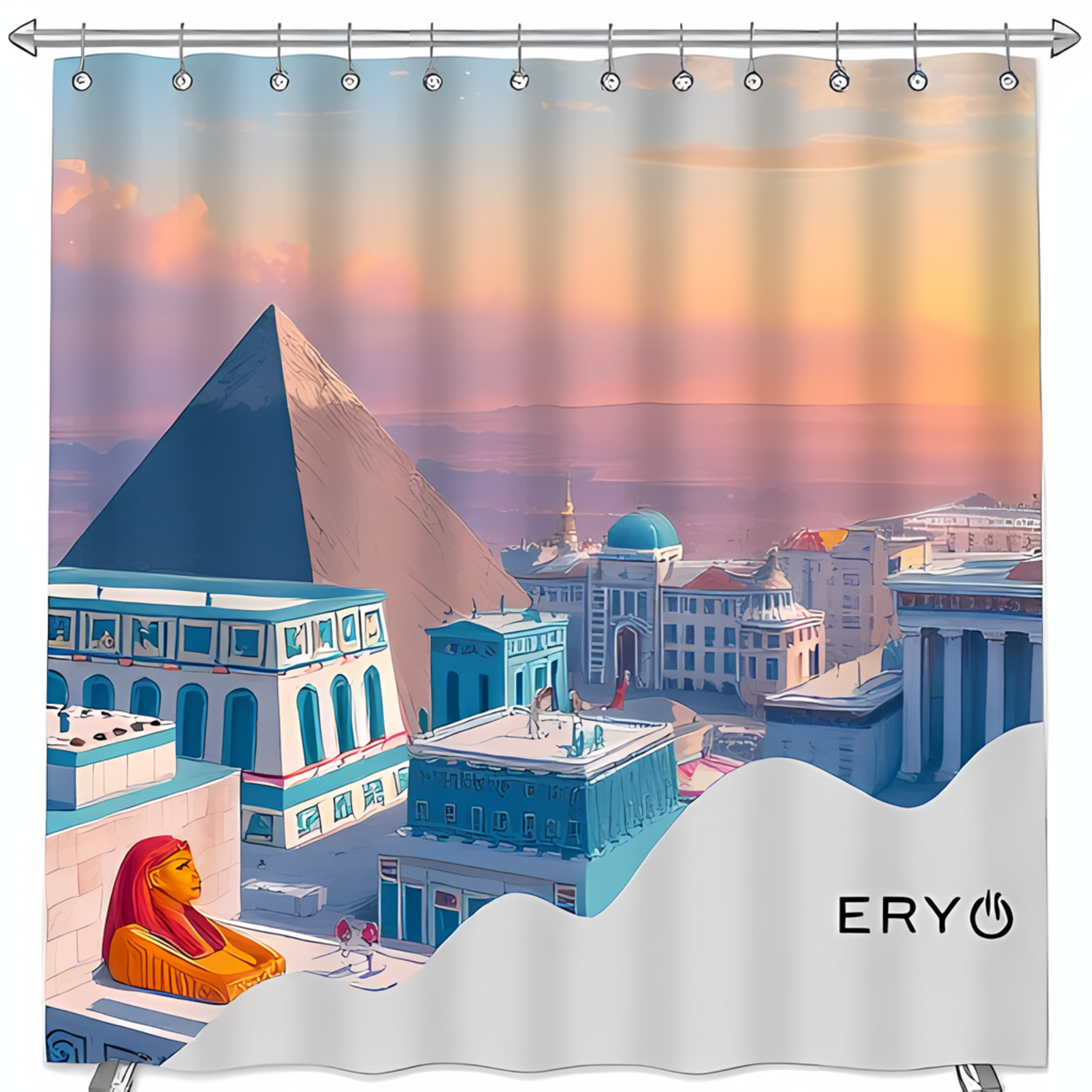 Stylized Giza Sunset Shower Curtain - Great & Sphinx Design in Pastel ...