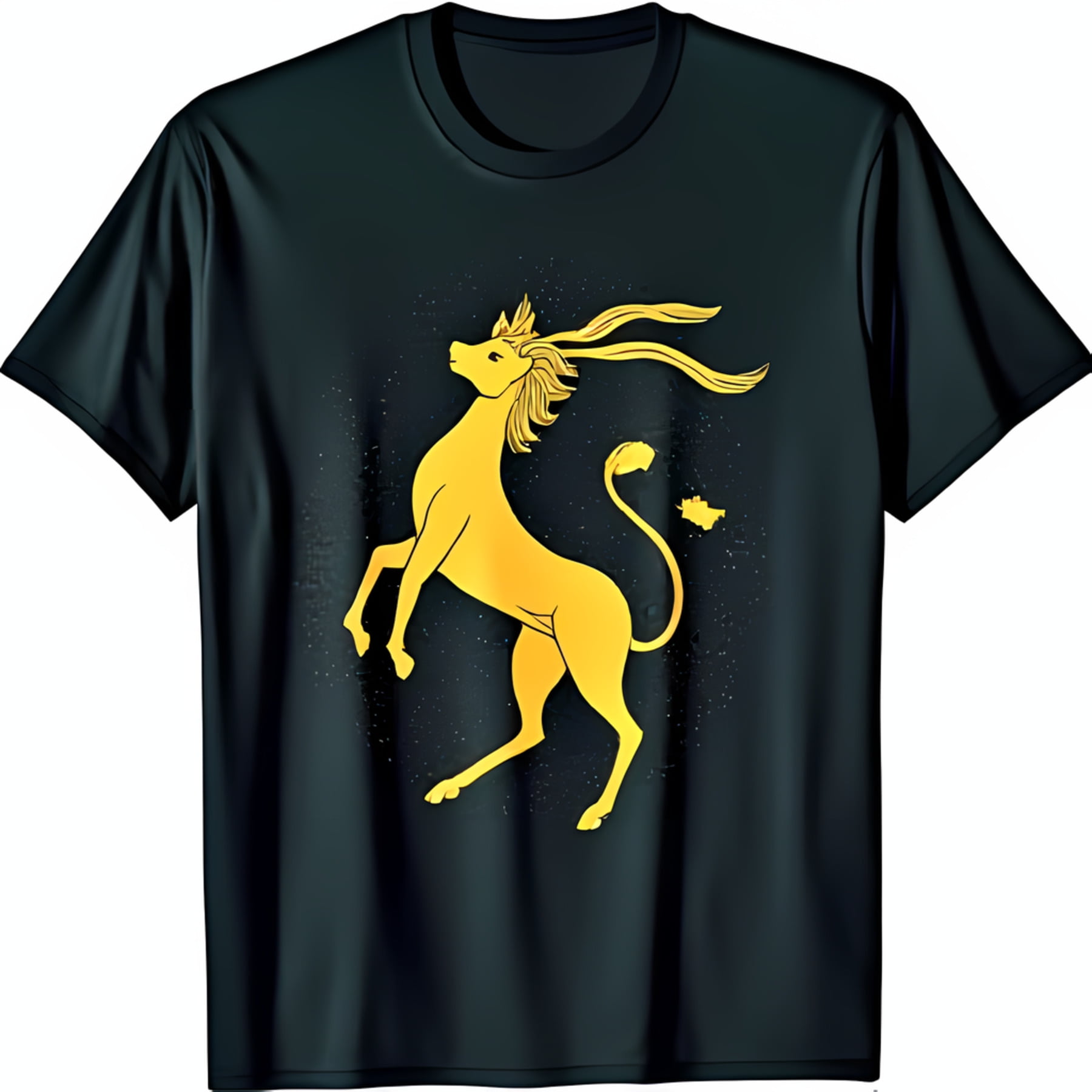 Stylized Golden Mythical Creature T-Shirt Black Design on Starry ...