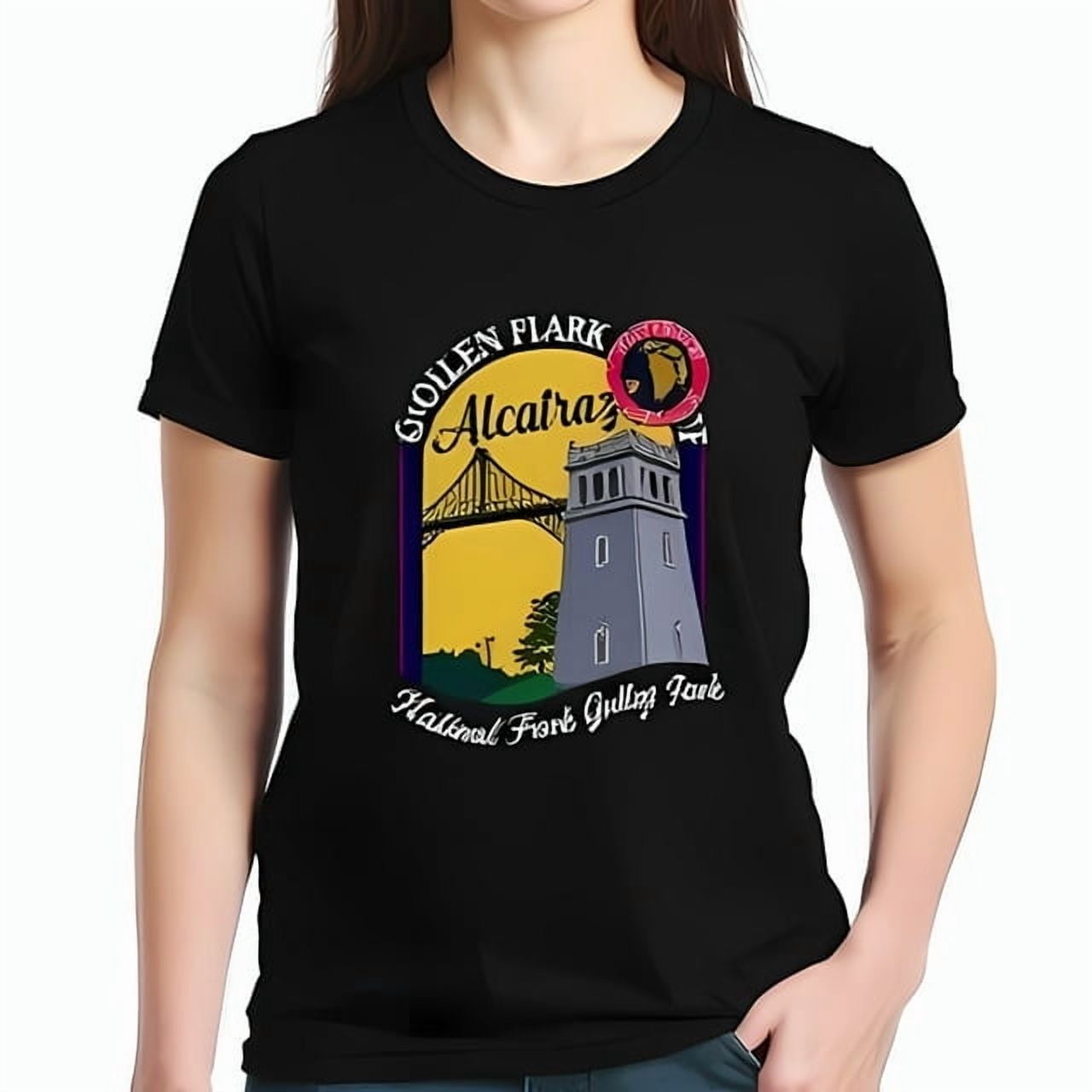 Stylized Graphic Black Cotton T-Shirt with Alcatraz Isl Golden Gate ...