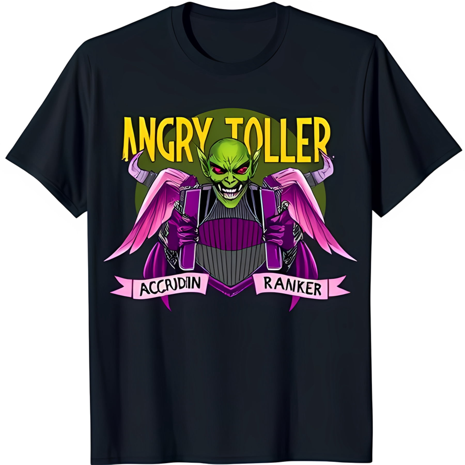 Stylized Green Goblin Graphic Black T-Shirt ' Toller' Design with Wings ...