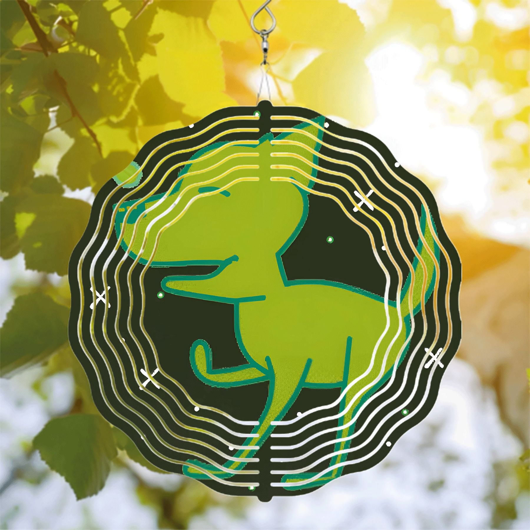 Stylized Green Metal Wind Spinner - Unique Sound Wave Design for Yard ...