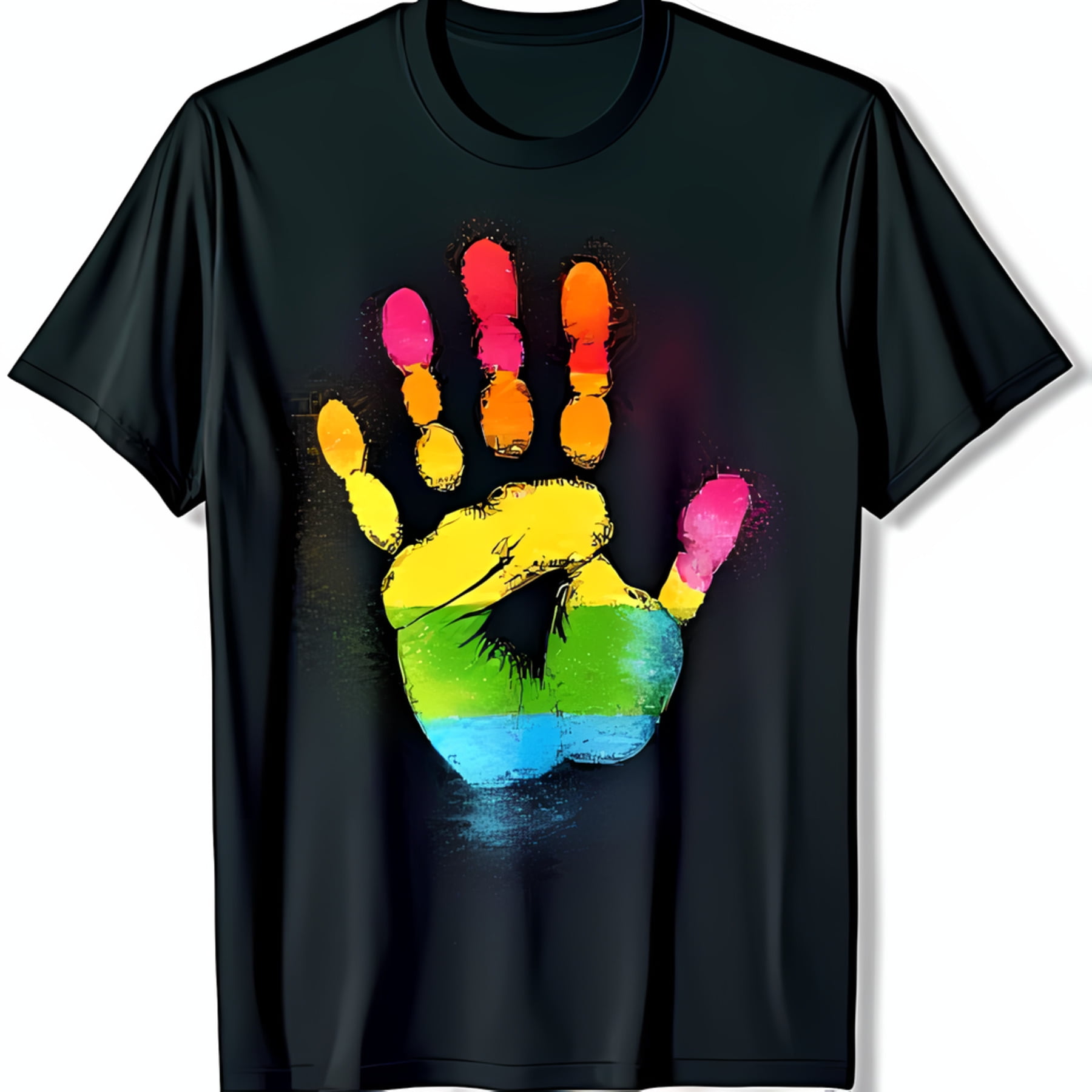 Stylized Handprint Graphic on Black T-Shirt Symbol of Diversity ...