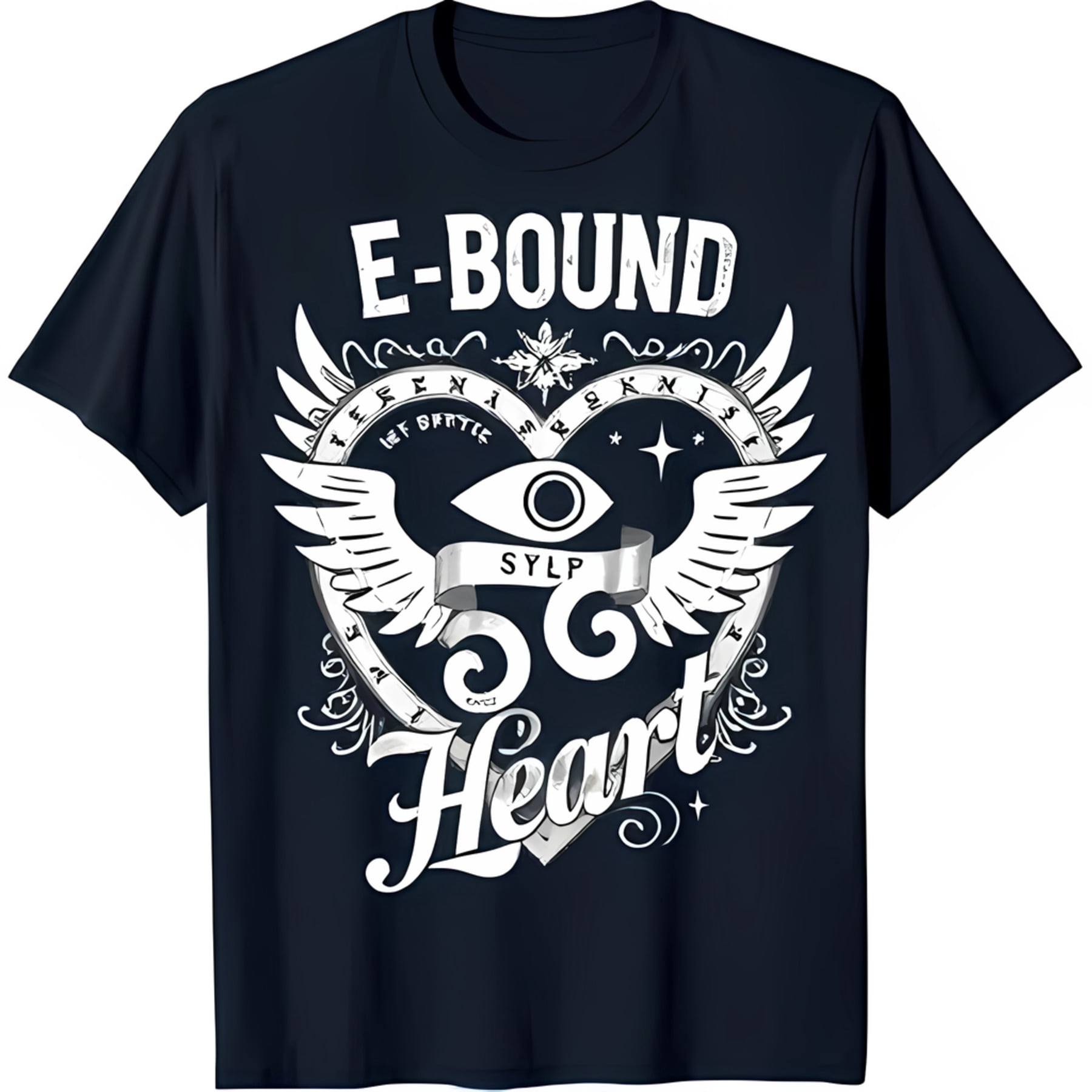 Stylized Heart with Wings Graphic T-Shirt Dark Blue Tee with Eye Symbol ...