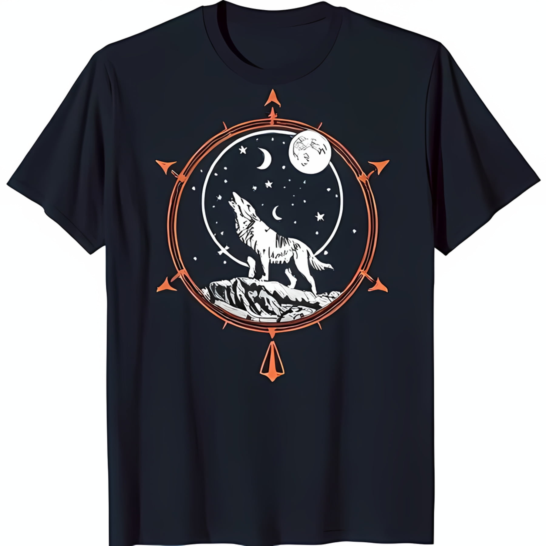 Stylized Howling at Moon Graphic on Black T-Shirt Unique Design ...