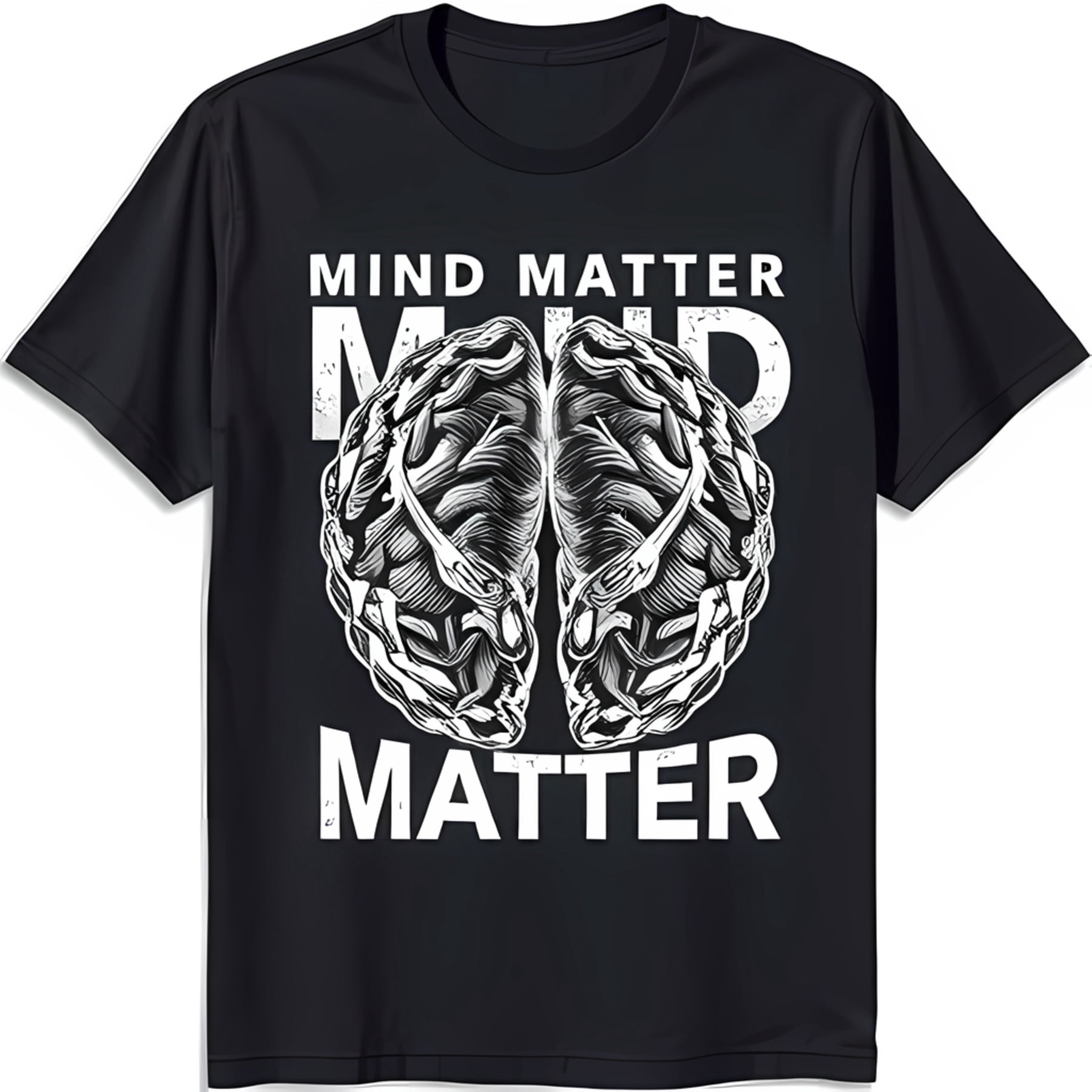 Stylized Human Brain Graphic Black T-Shirt 'Mind Matter' Design ...