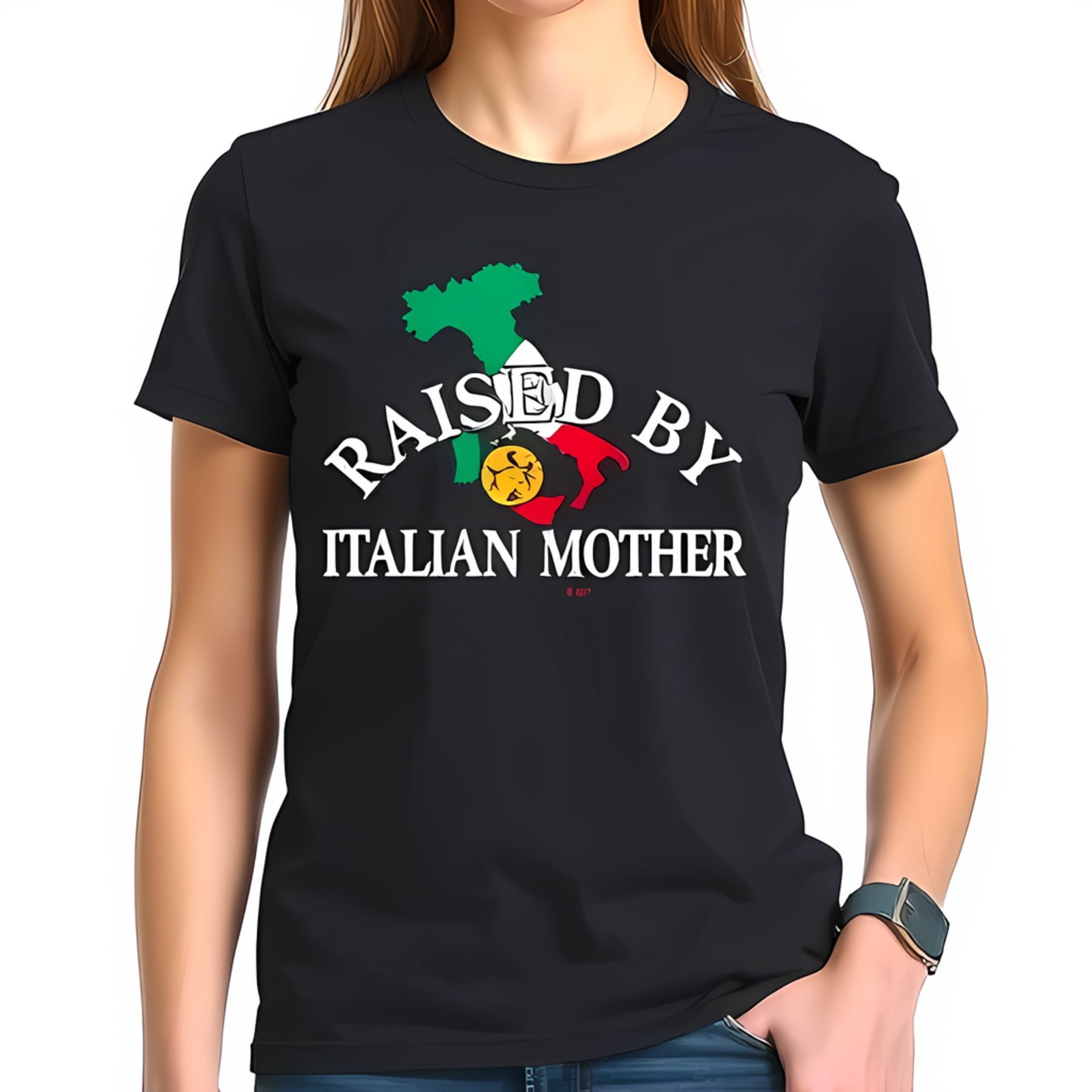 Stylized Italy Map T-Shirt - 'Raised by Italian Mother' Graphic in ...