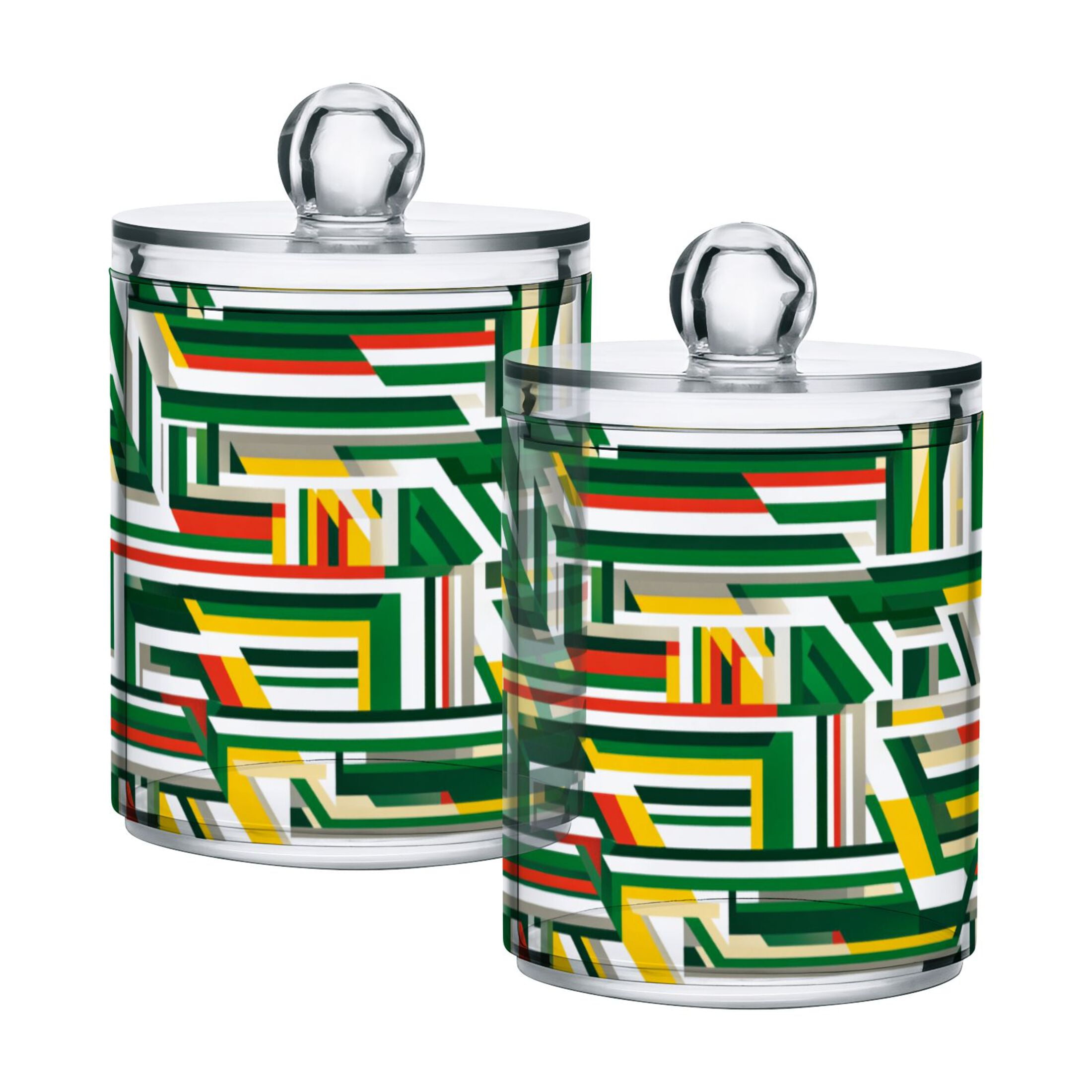 Stylized Line Design Cotton Swabs Cans Translucent Plastic Canisters ...