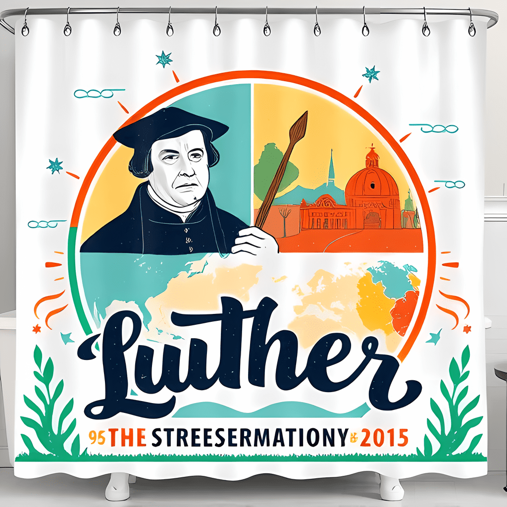 Stylized Luther Shower Curtain with World Map & 95 Theses Design ...