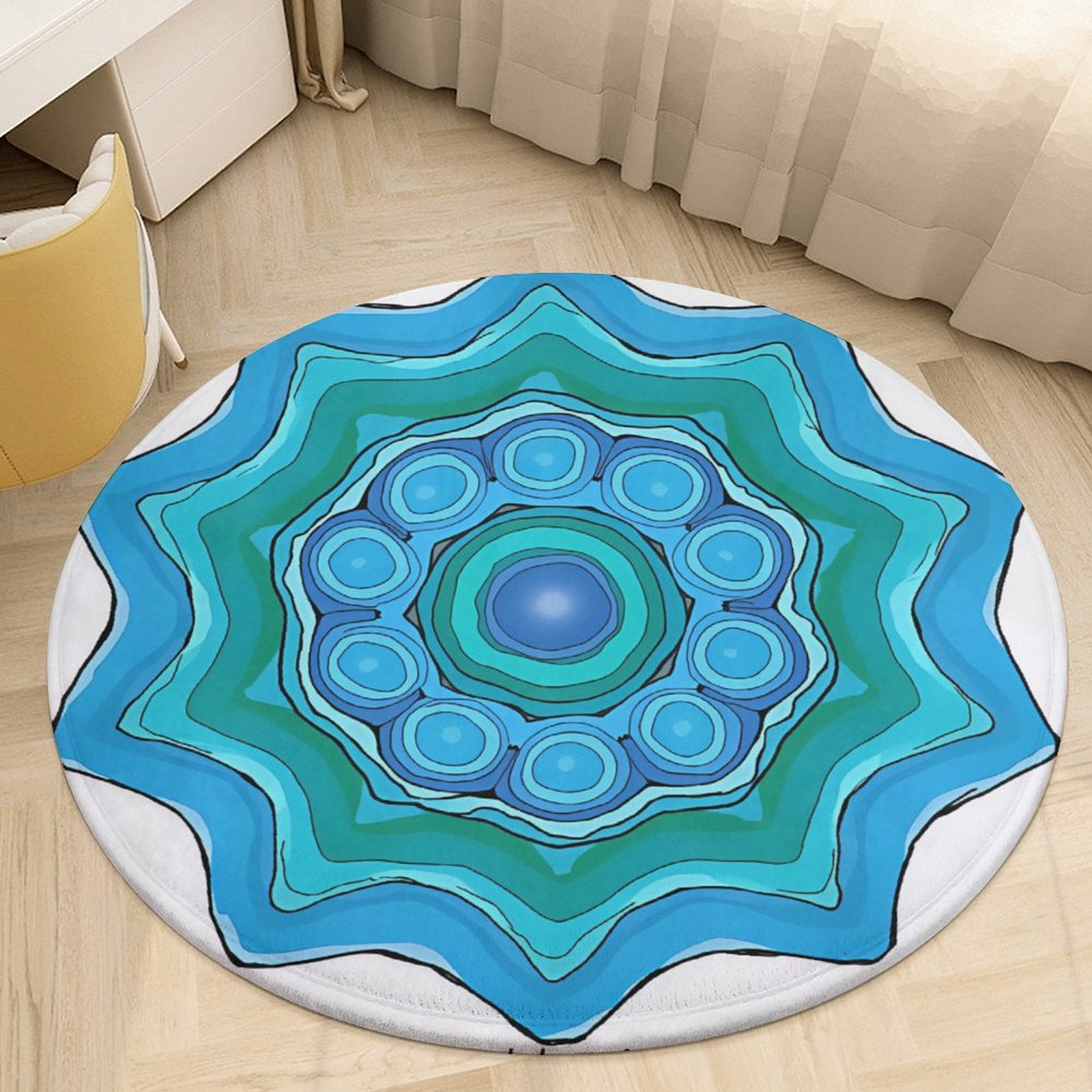 A Stylized Mandala with A Blue And Green Color Scheme_01 Round Area ...