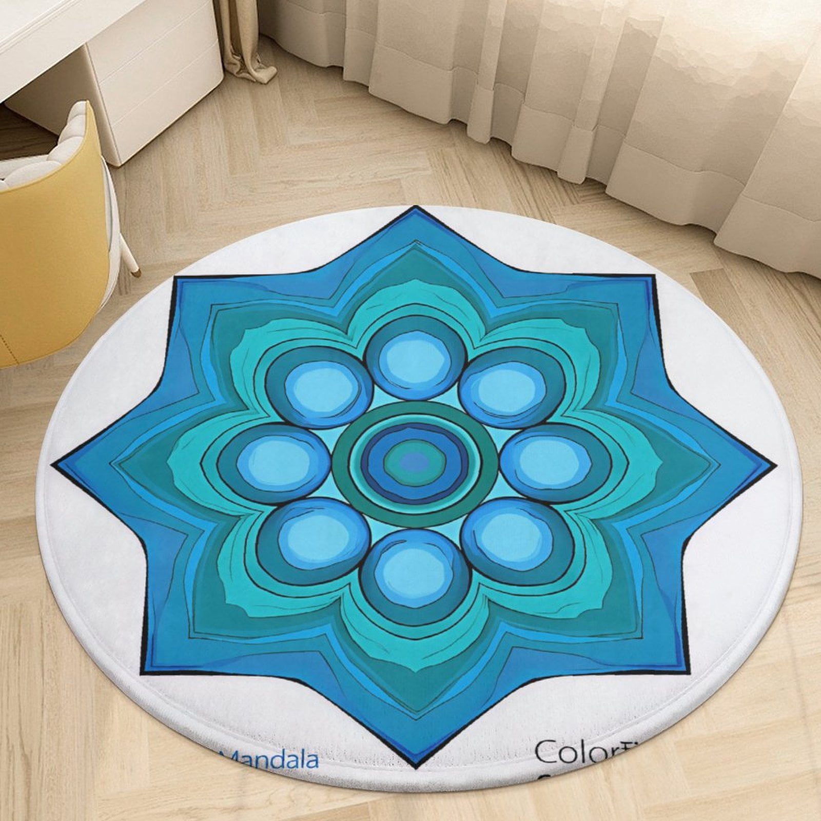 A Stylized Mandala Design with A Blue And Teal Color Palette_01 Round ...