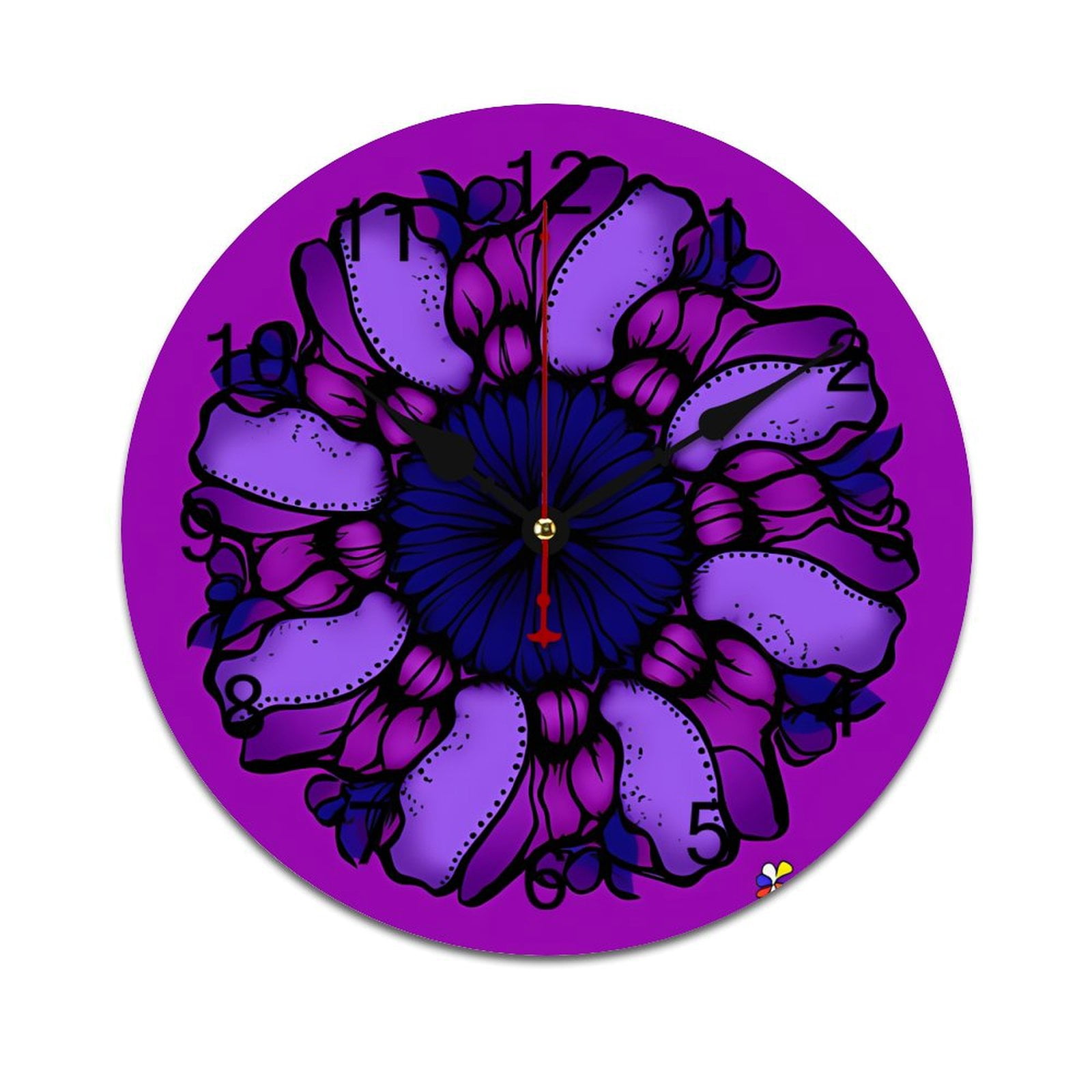 A Stylized Mandala Flower Design on A Vibrant Purple Background_01 Time Decorative Wall Clocks ...