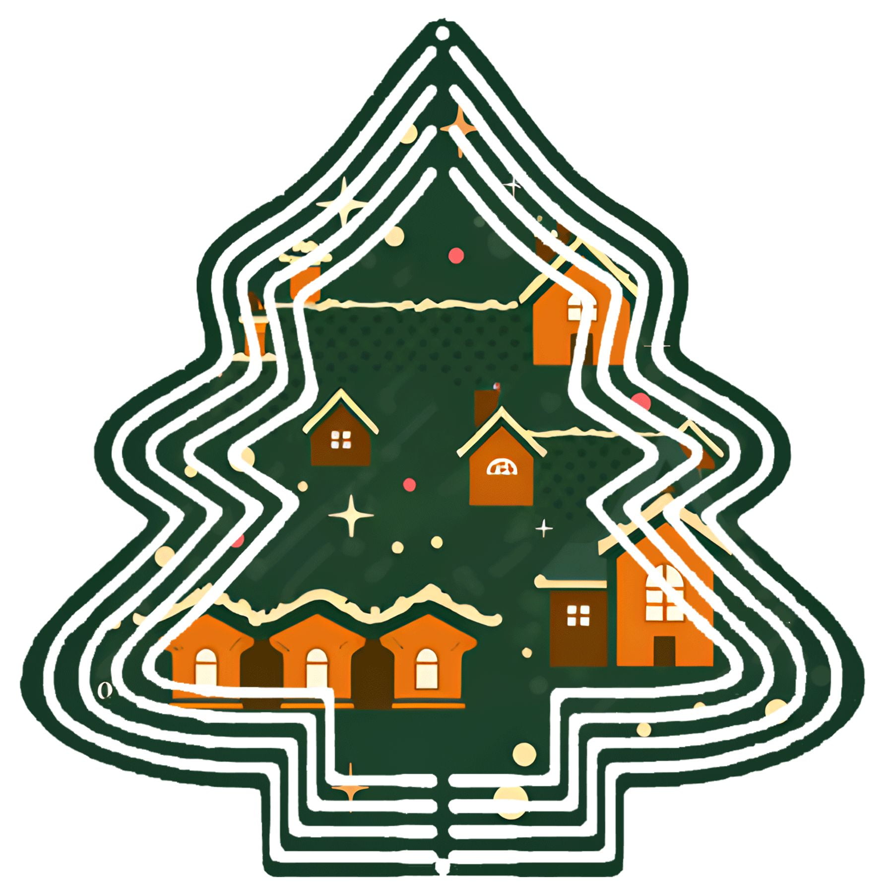 Stylized Metal Christmas Tree Wind Spinner - Cozy Village Scene with ...