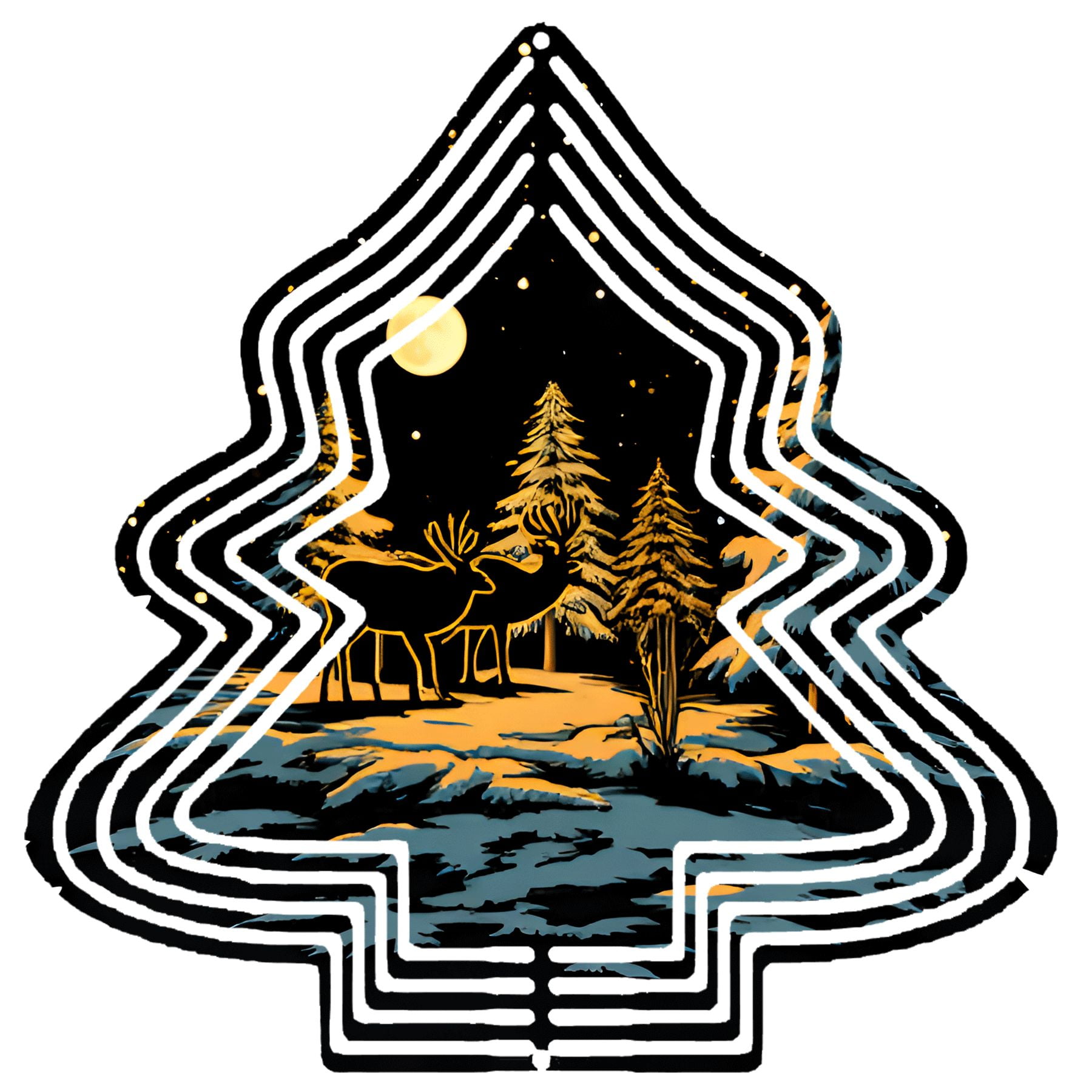 Stylized Metal Christmas Tree Wind Spinner - Nighttime Forest Scene ...
