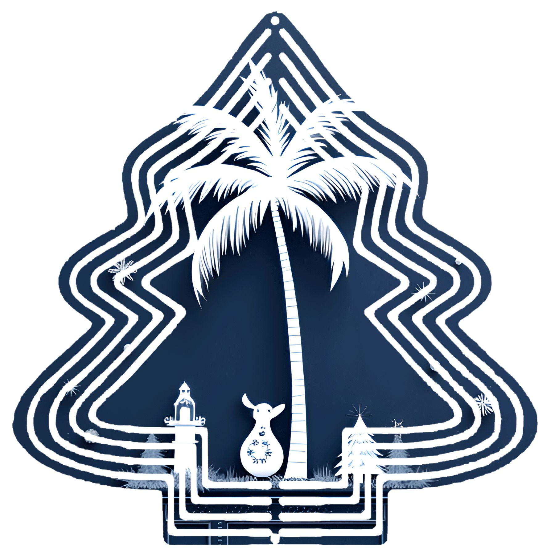 Stylized Metal Hanging Christmas Tree & Palm Tree Wind Spinner ...