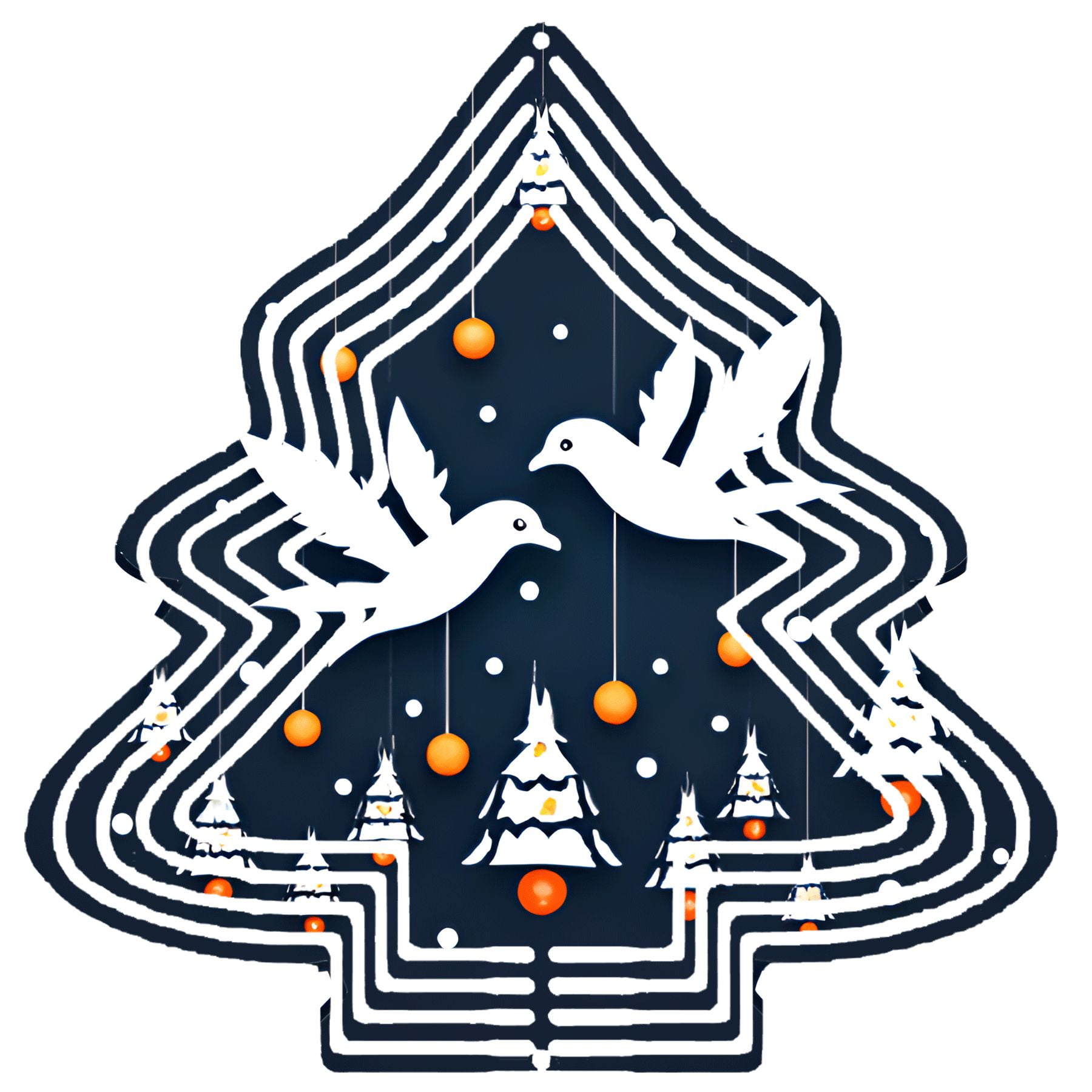 Stylized Metal Hanging Christmas Tree Wind Spinner - Festive Orange ...
