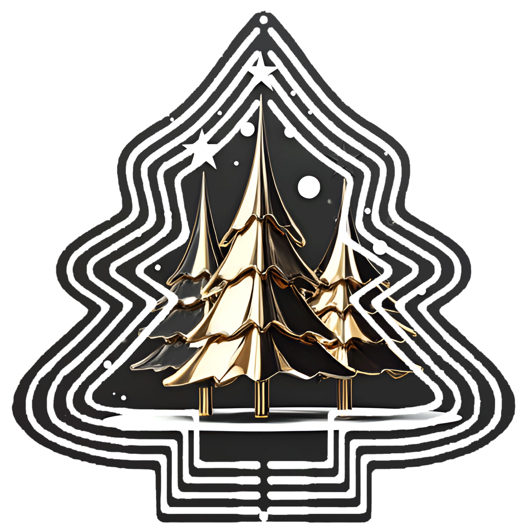 Stylized Metal Hanging Christmas Tree Wind Spinner - Golden Trees with ...