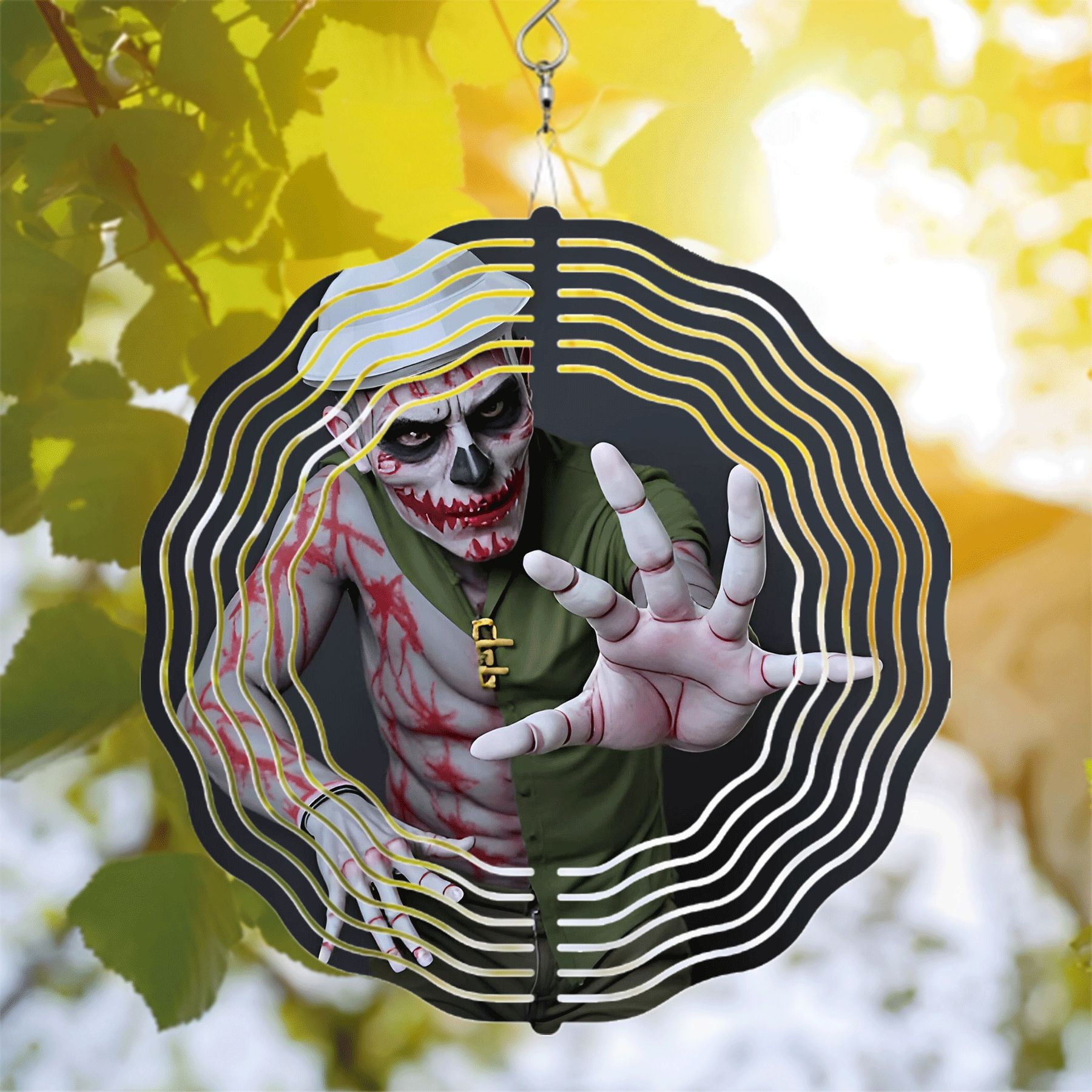 Stylized Metal Hanging Wind Spinner - Menacing Skeletal Design with Red ...