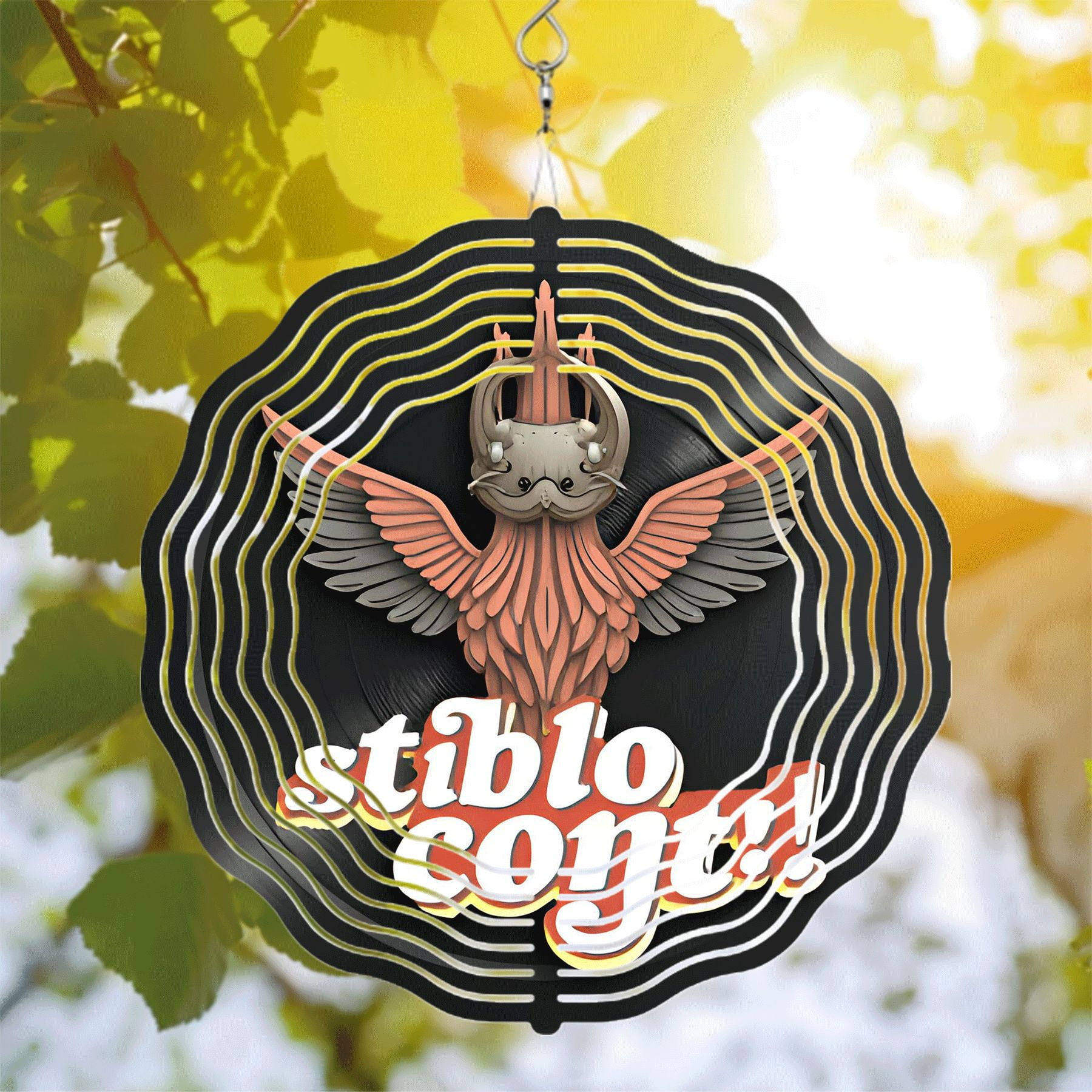 Stylized Metal Hanging Wind Spinner - Phoenix Design with Horned Head ...
