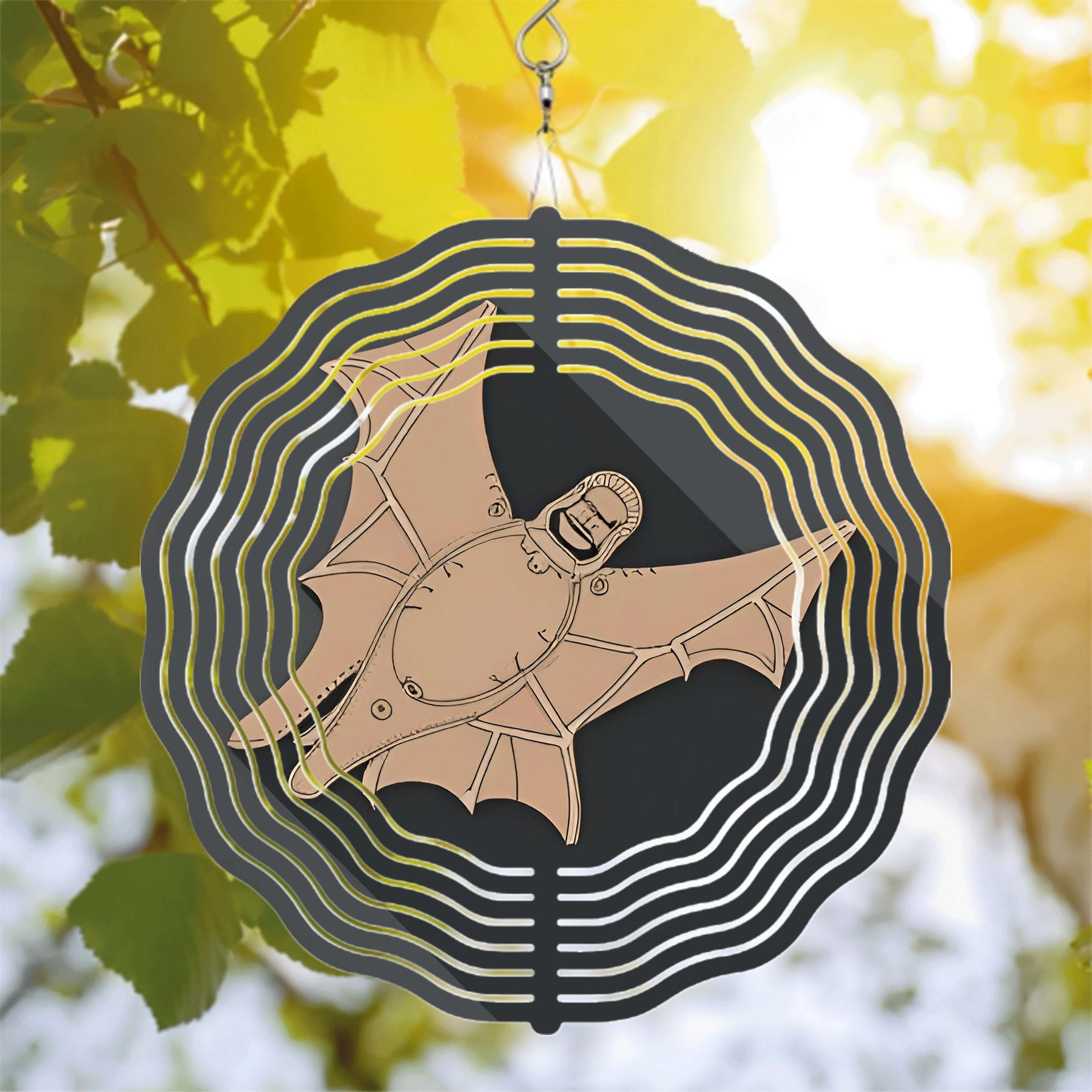Stylized Metal Hanging Wind Spinner with Bat - like Design & Intricate ...