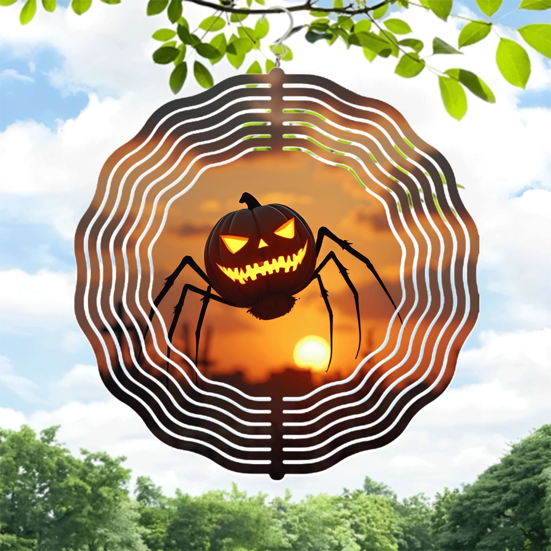 Stylized Metal Hanging Wind Spinner with Glowing Eyes & Grin - Unique ...