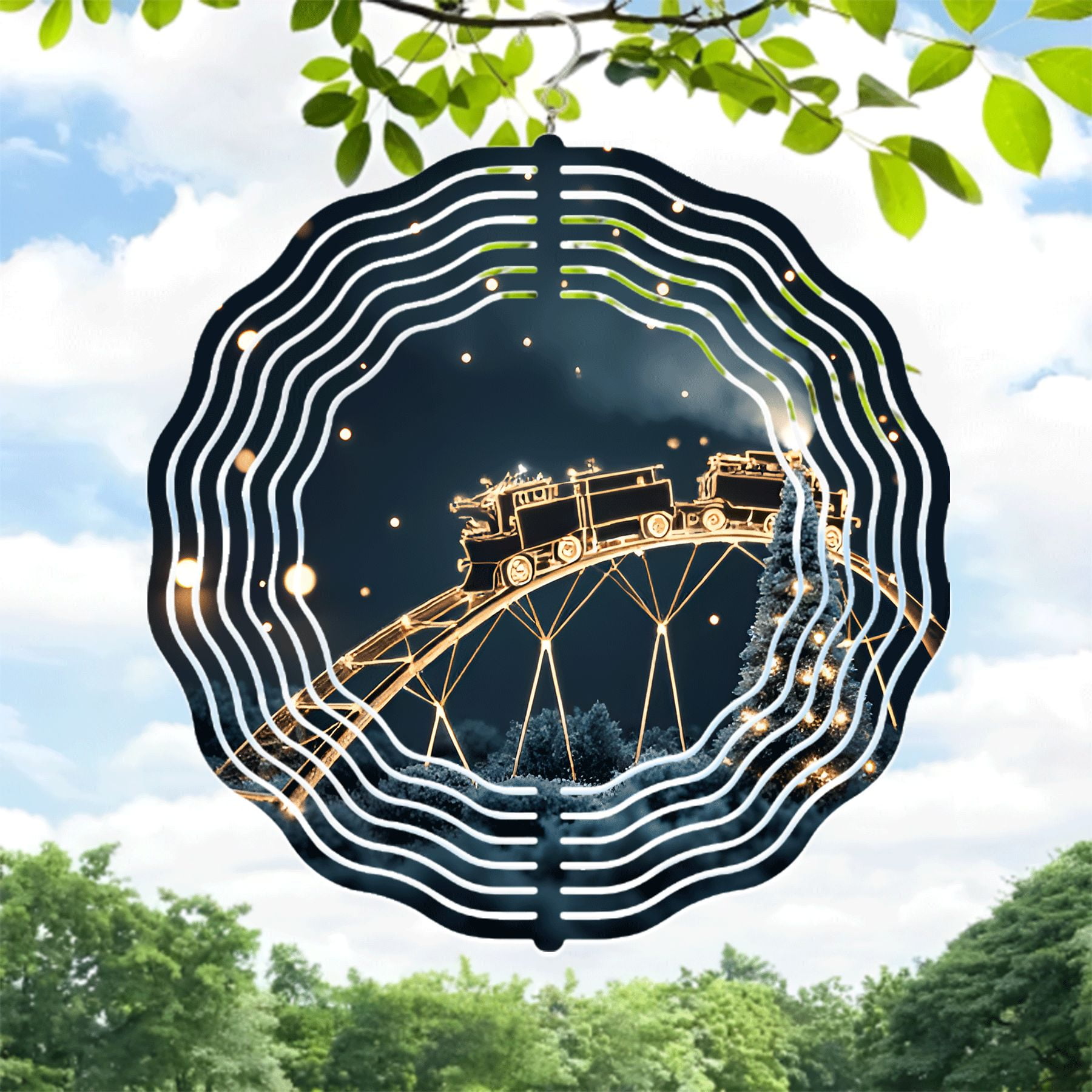 Stylized Metal Hanging Wind Spinner with Sound Wave Design ...