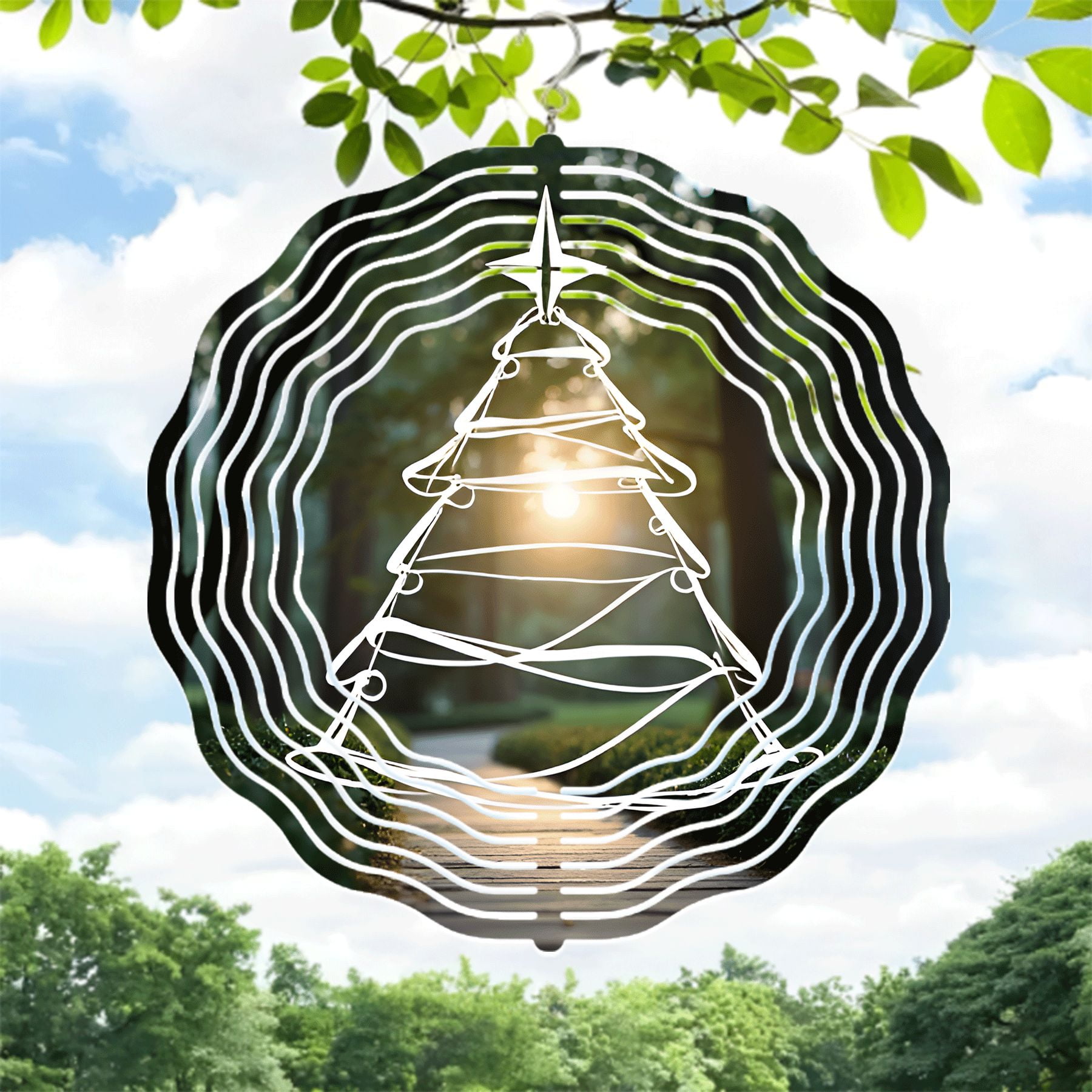 Stylized Metal Hanging Wind Spinners & Chimes - Christmas Tree Design ...