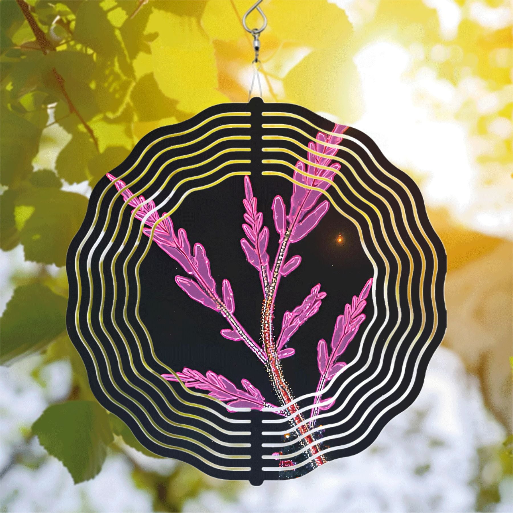 Stylized Metal Hanging Wind Spinners with Abstract Plant Design Pink ...