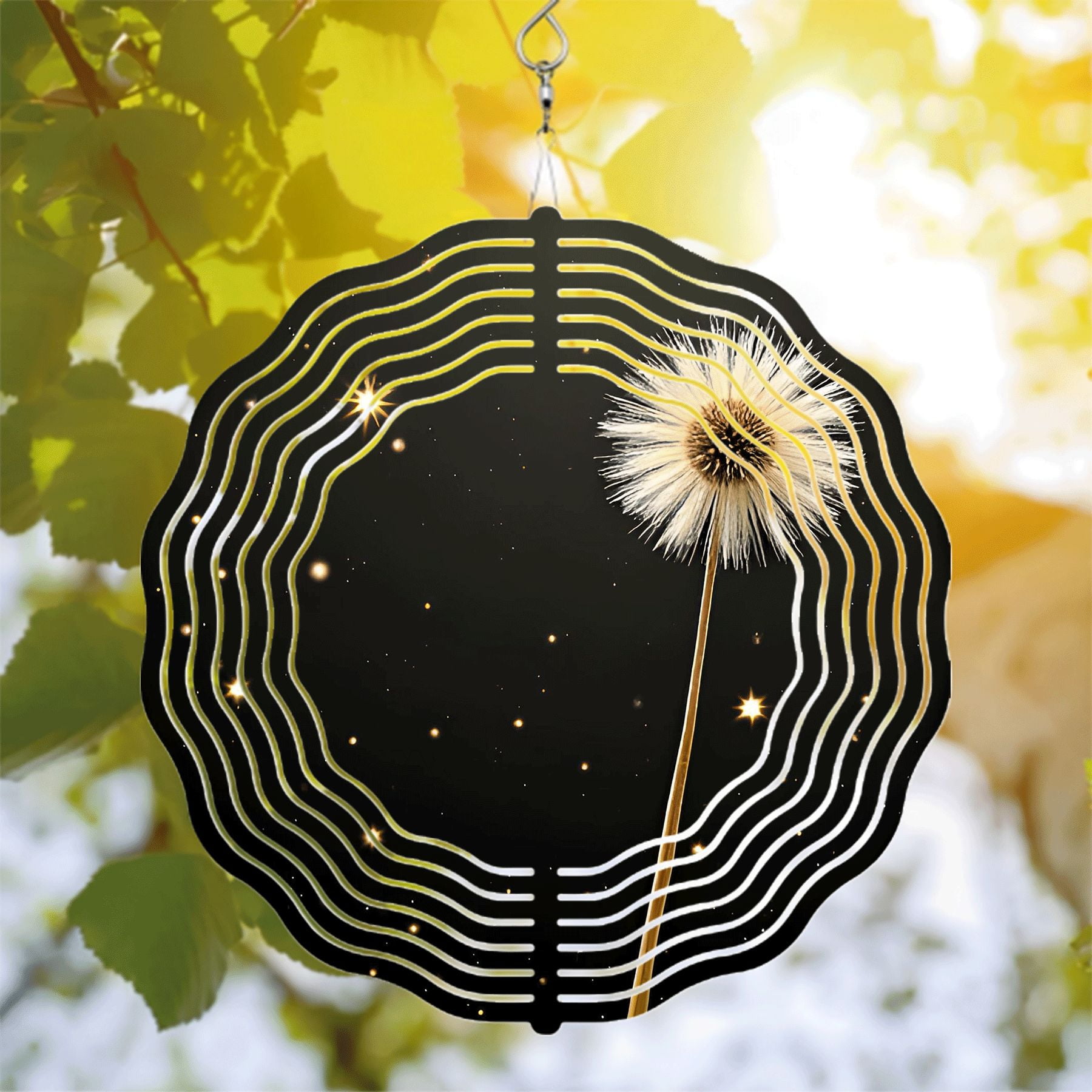Stylized Metal Wind Spinner & Chime - Celestial Wave Design for Yard ...