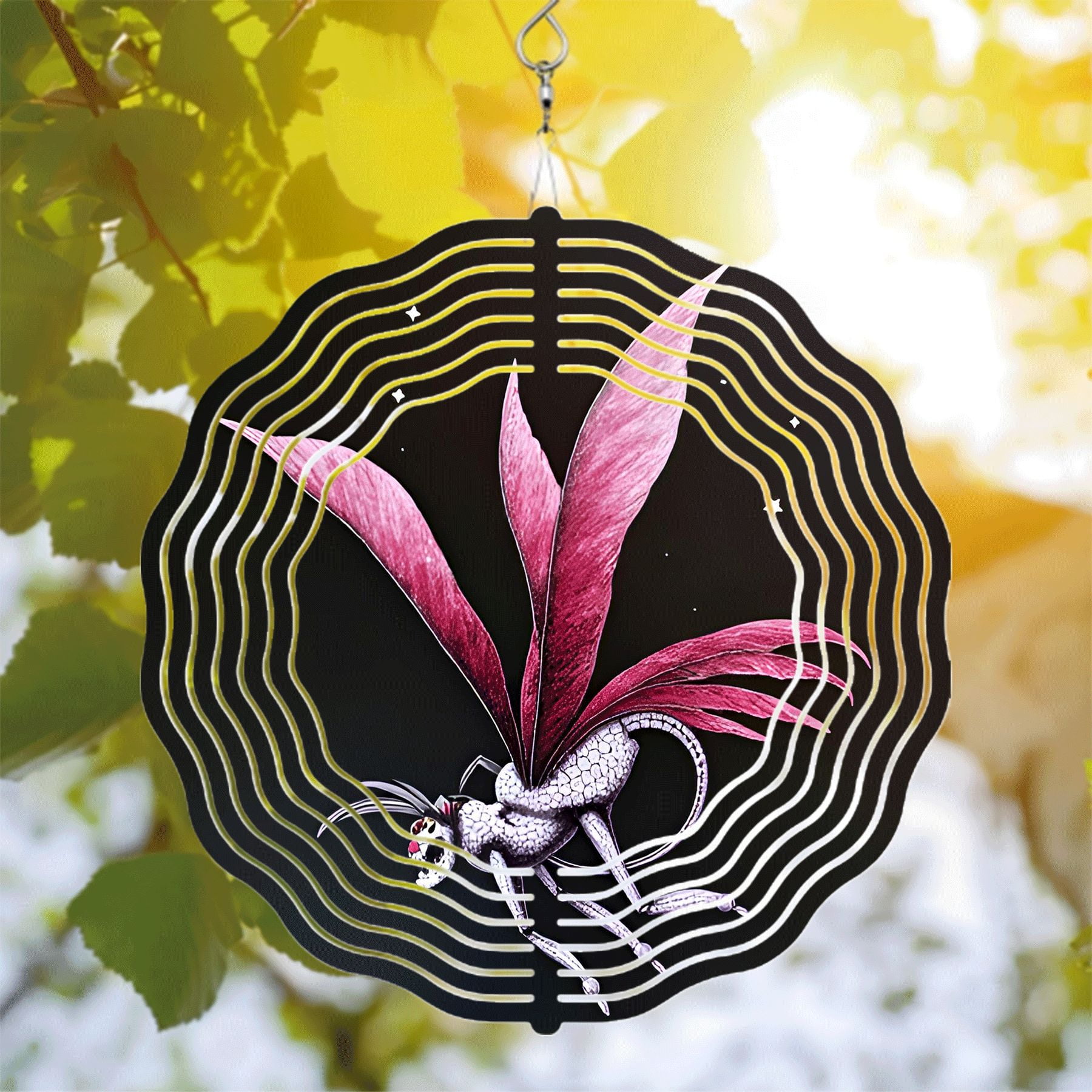 Stylized Metal Wind Spinner with Wings & Wave Patterns - Unique Garden ...