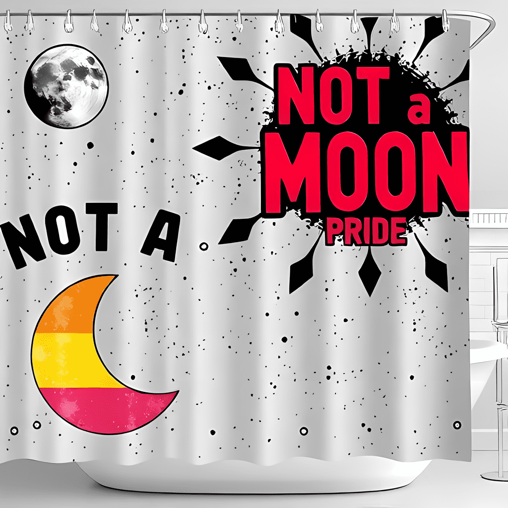 Stylized Moon Pride Shower Curtain - Bold Red Graphic Design Comic Book ...
