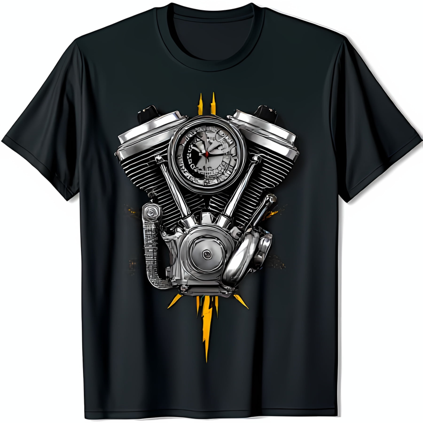 Stylized Motorcycle Engine Graphic Black T-Shirt for Bike Enthusiasts ...