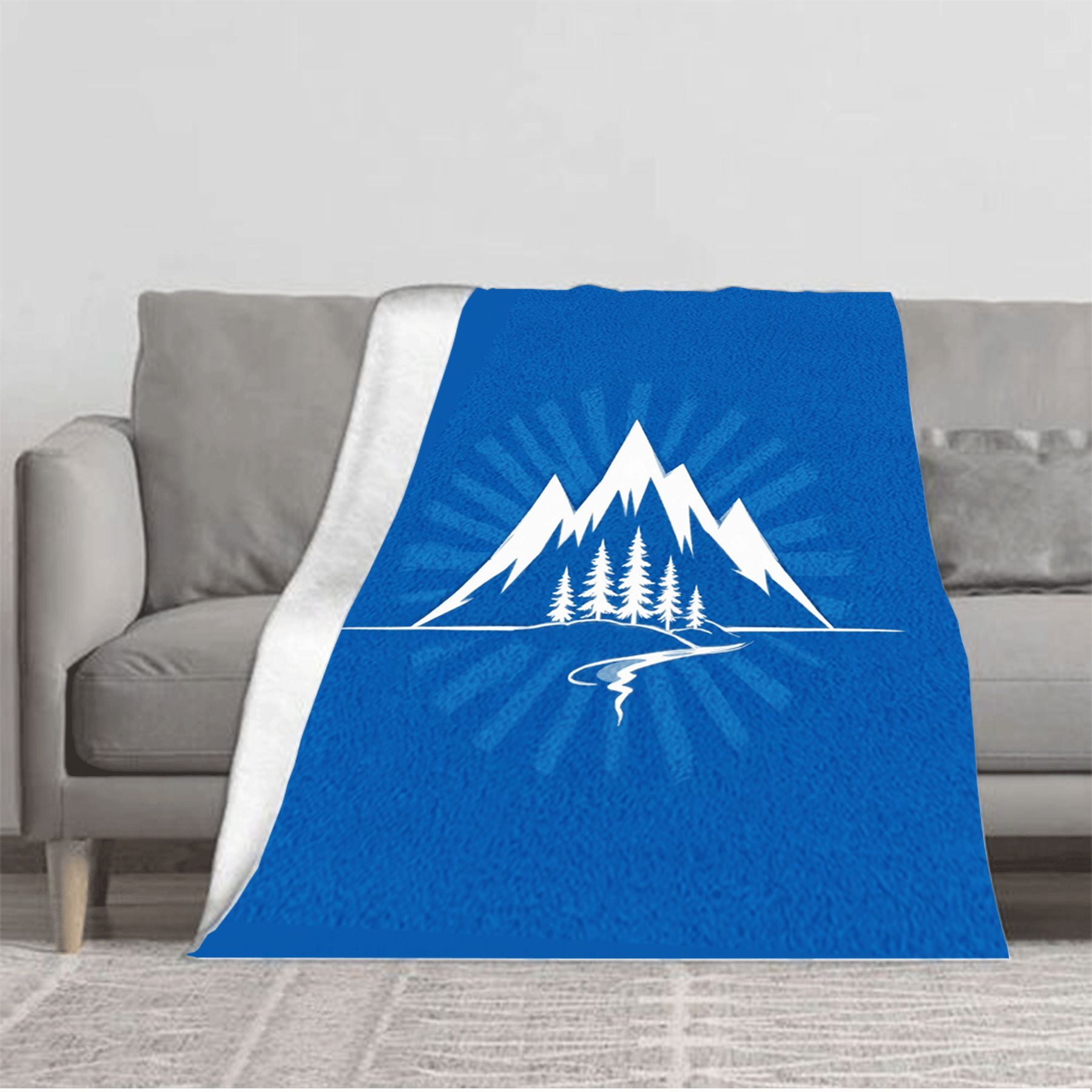 Stylized Mountain Range Flannel Blanket - Soft Cozy Warm Design with ...