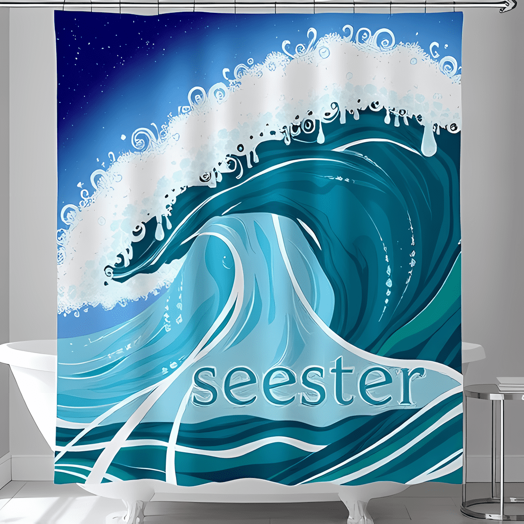 Stylized Ocean Wave Shower Curtain - Deep Teals & Aquamarines with ...
