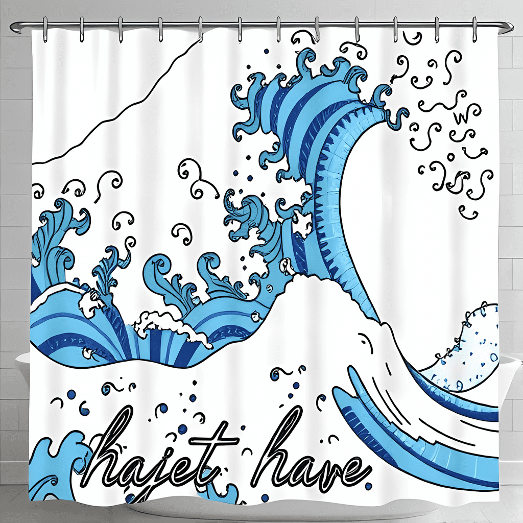 Stylized Ocean Wave Shower Curtain - Modern Japanese Woodblock Design ...