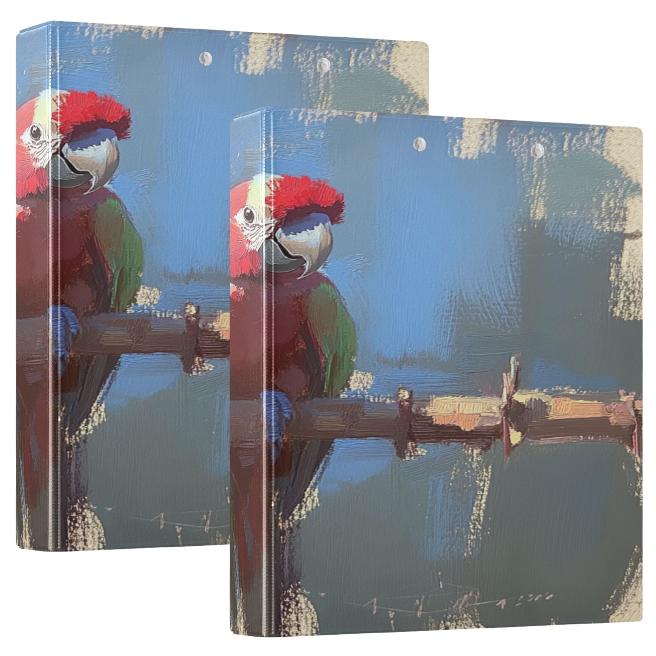 Stylized Parrot 12.4x10.6in PVC Round Ring Binder, D-Ring 3-Hole, Metal ...