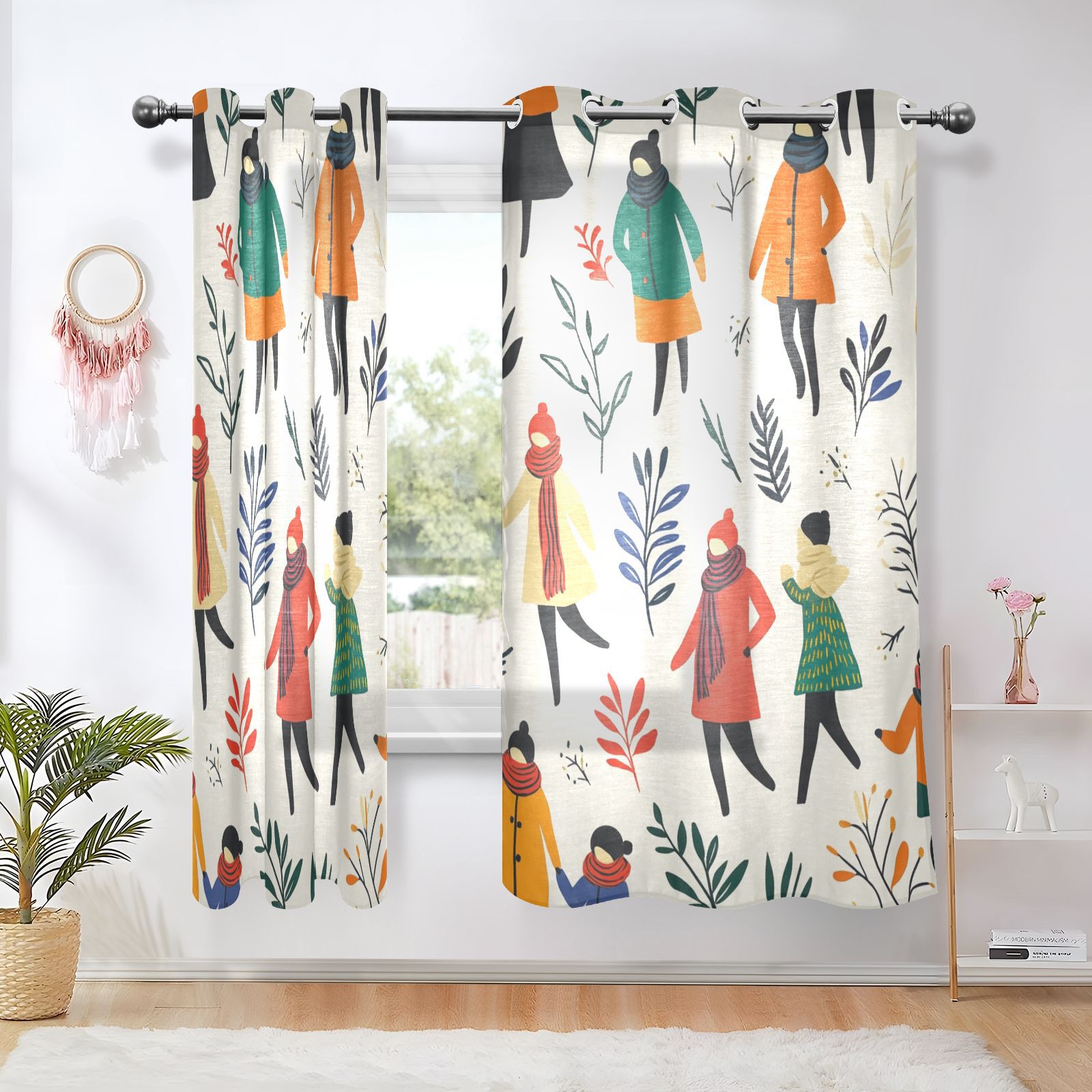 Stylized People Blackout Curtains 63 inch Length 2 Panels Window ...