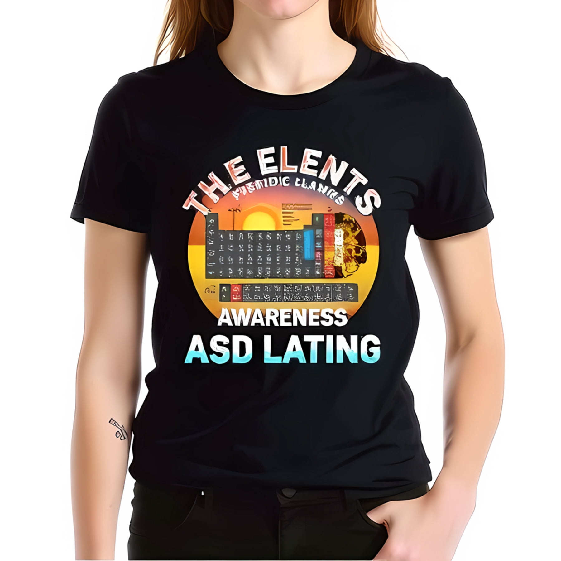 Stylized Periodic Table of Elements Black T-Shirt for Awareness - " ASD ...