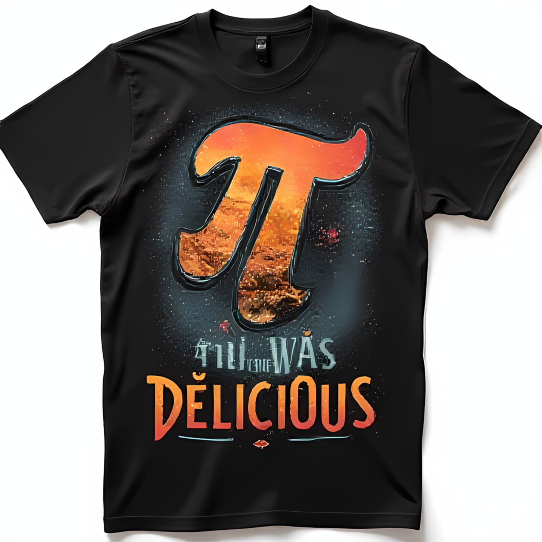 Stylized Pi Symbol Black T-Shirt with 4π All the Way Delicious Print ...
