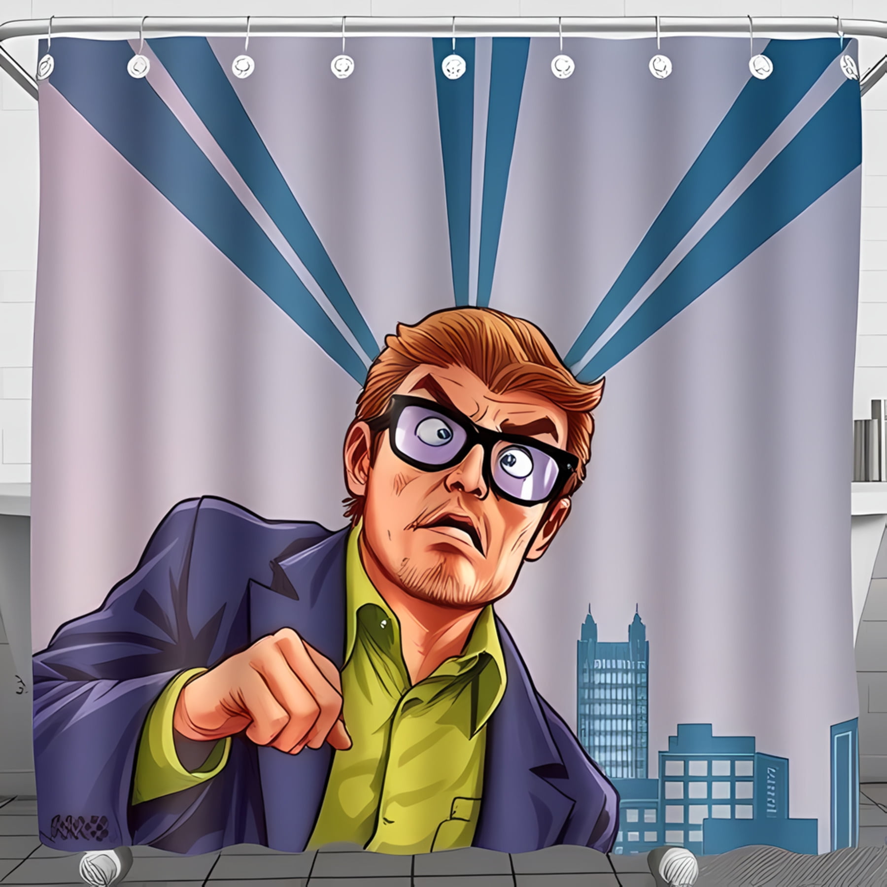Stylized Pop Art Shower Curtain Bold Comic Book Businessman Design with ...