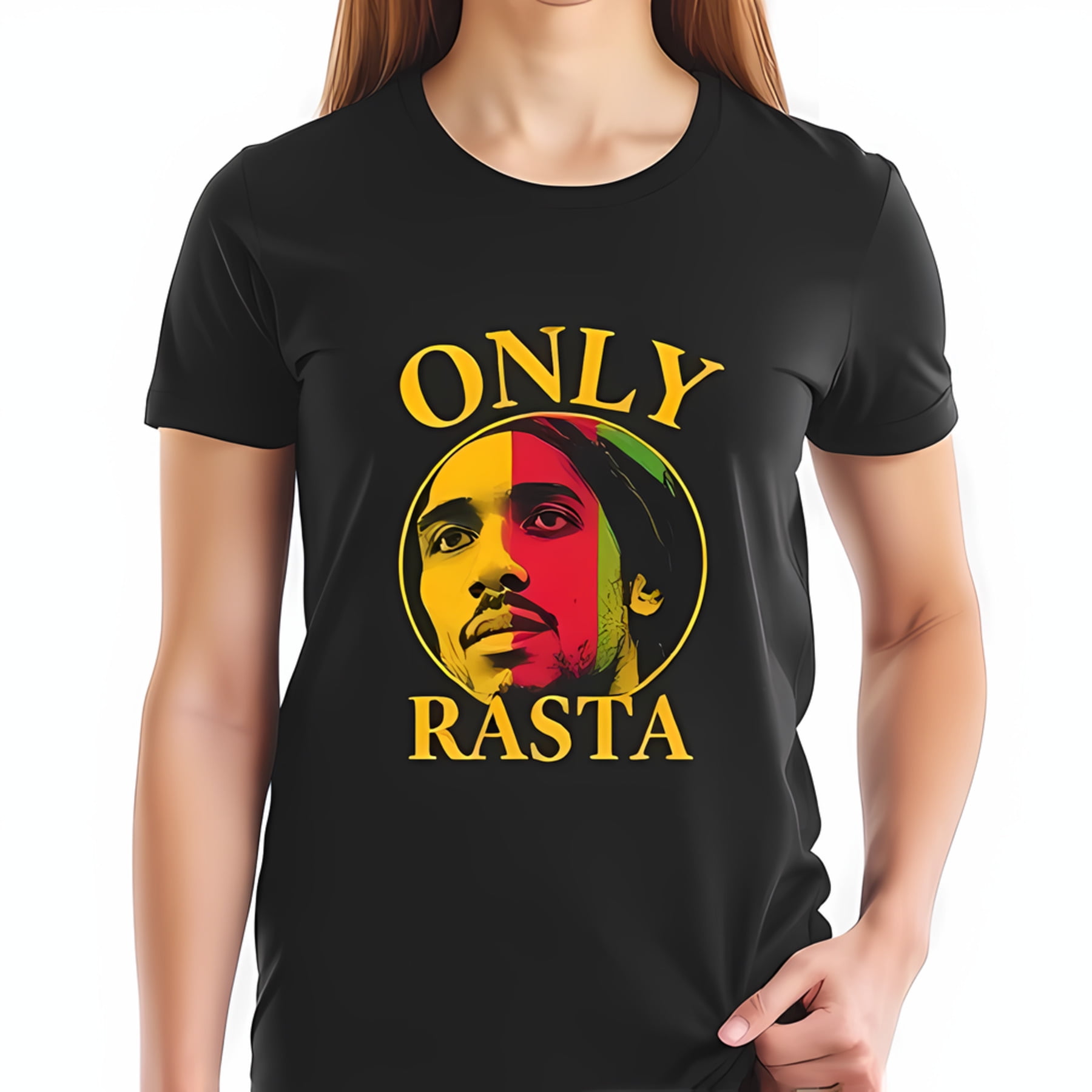 Stylized Portrait Cotton Short Sleeve T-Shirt - Red Yellow Green ...