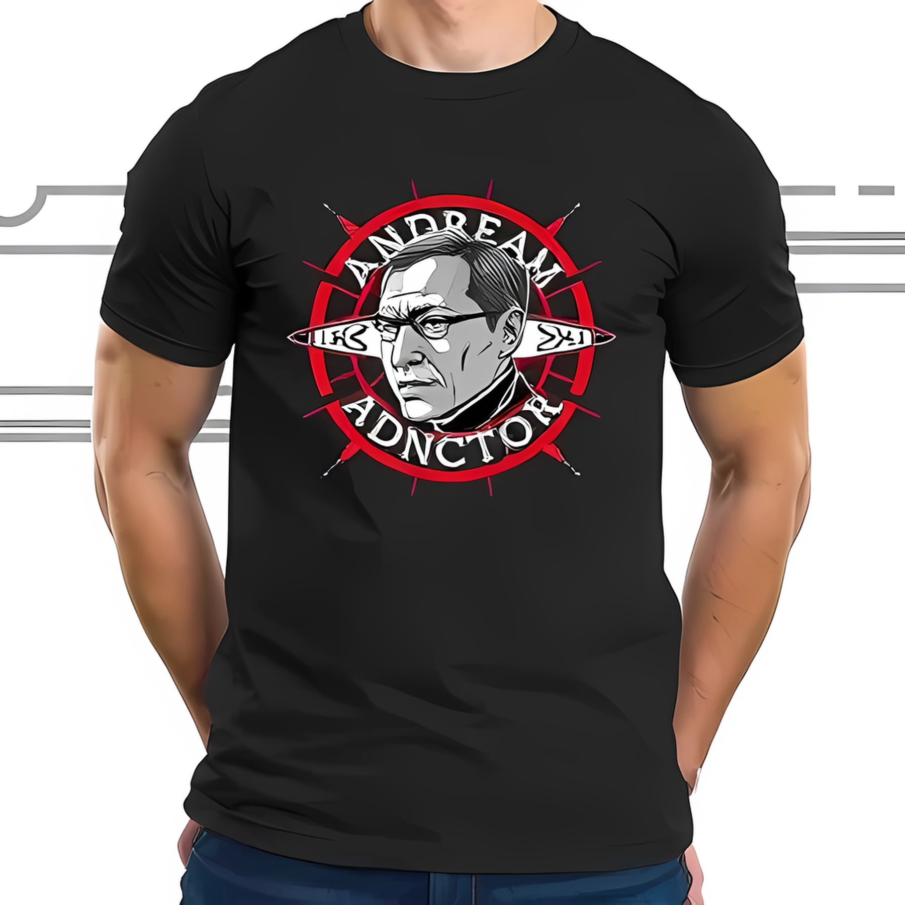 Stylized Portrait Graphic T-Shirt for Men - Bold Cartoon Design with ...