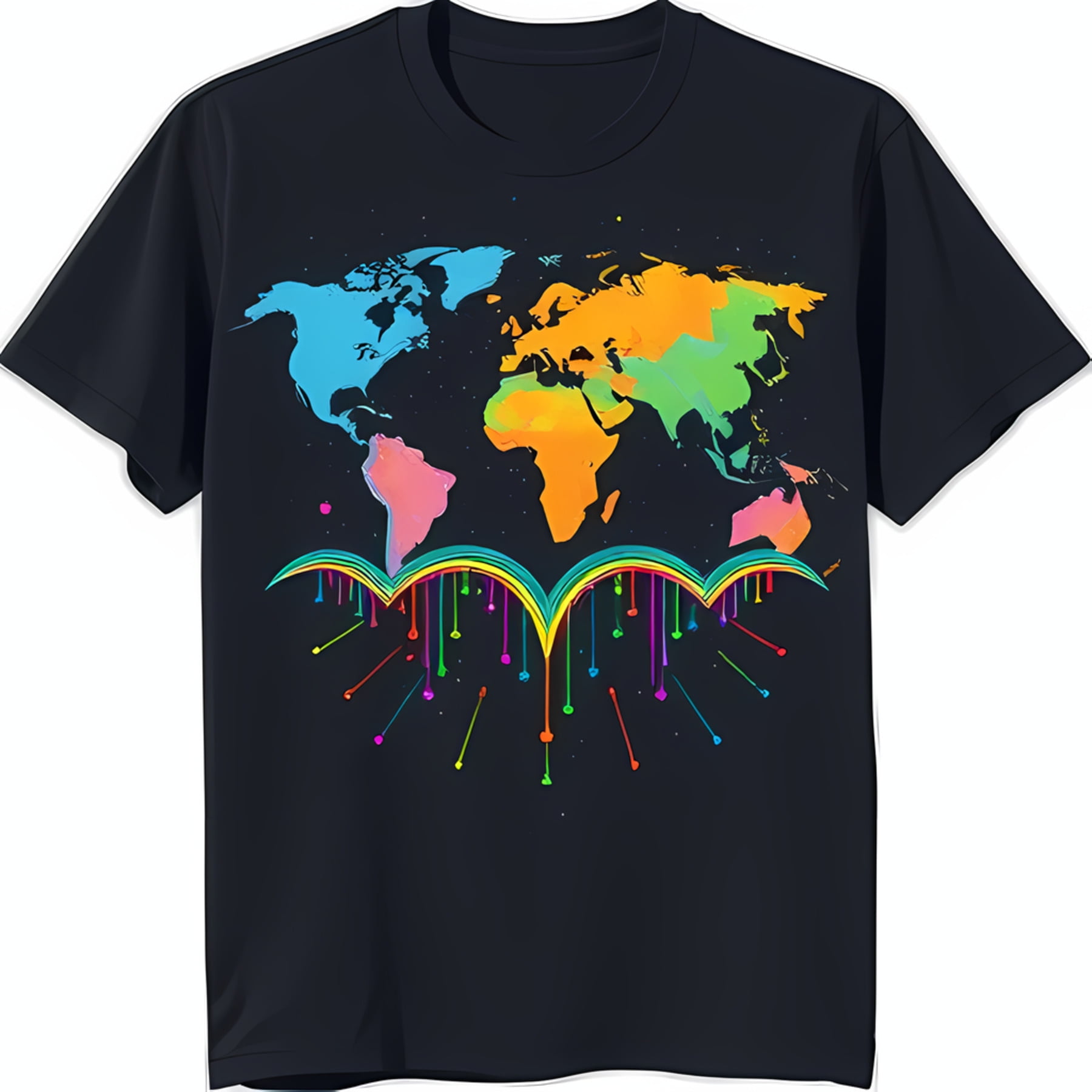 Stylized Rainbow World Map Black T-Shirt with Dripping Design - Walmart.com